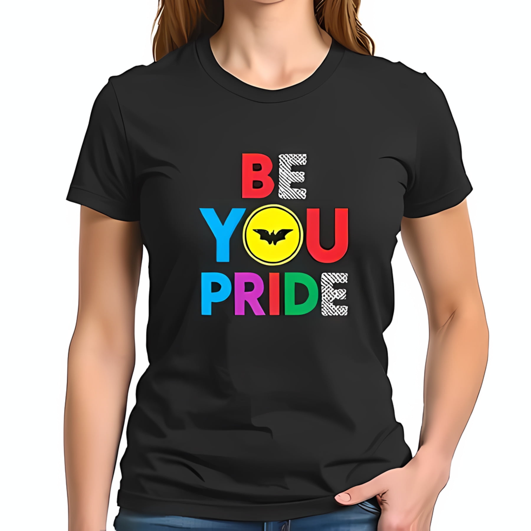 Vibrant Cotton Short Sleeve T-Shirt - " BE YOU PRIDE " Colorful Stacked ...