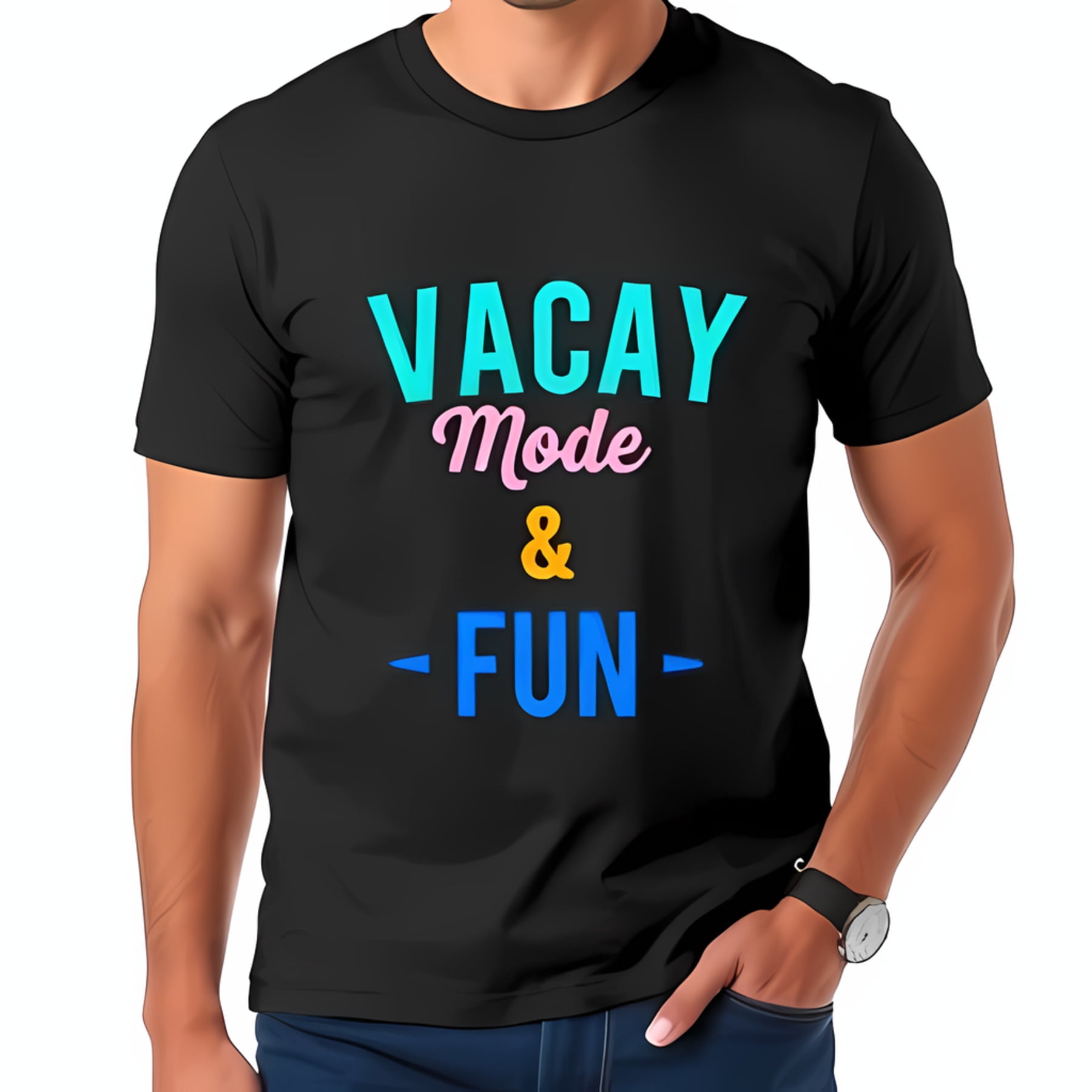 Vibrant Cotton Short Sleeve T-Shirt - " VACAY Mode FUN- " Playful ...