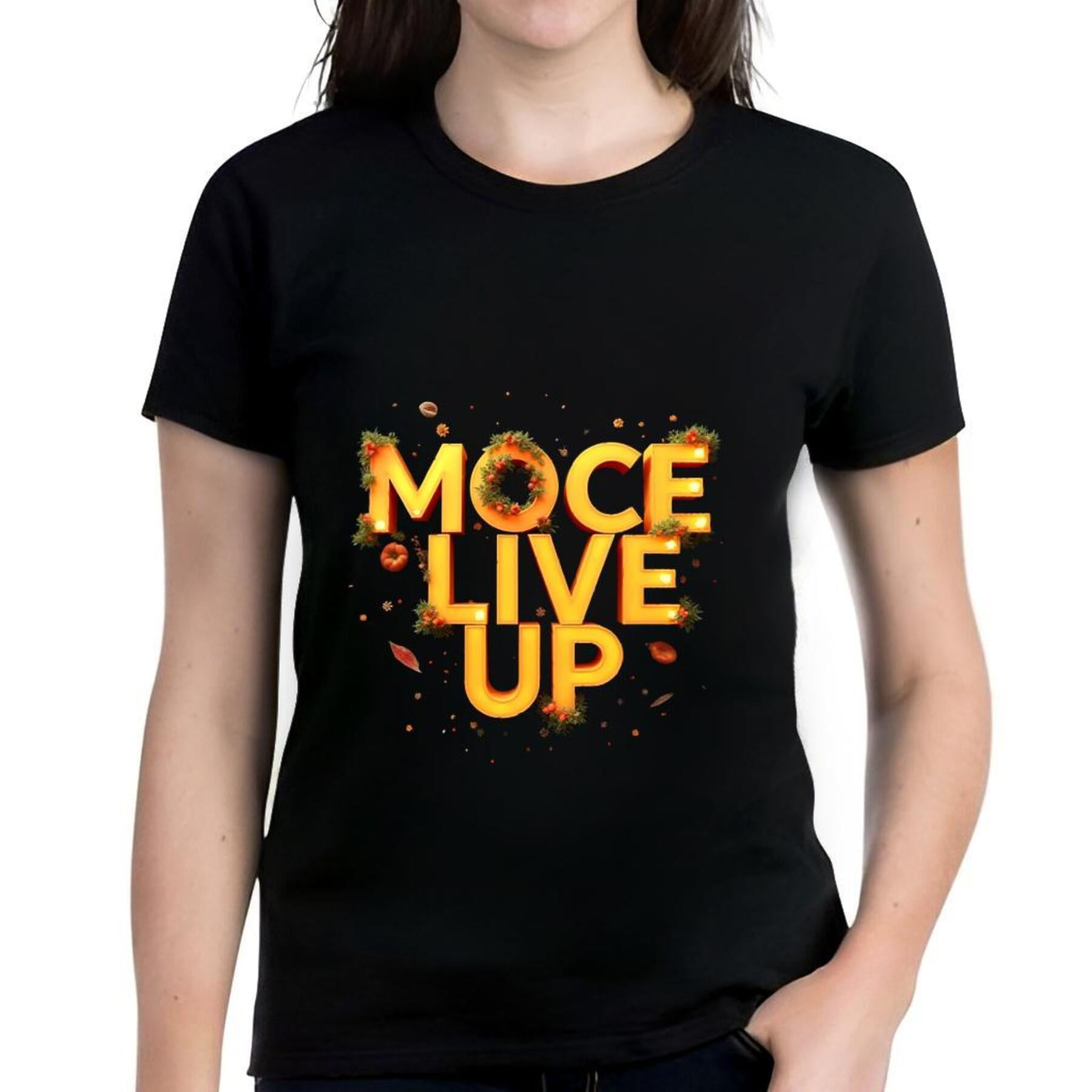 Vibrant Cotton Short Sleeve T-Shirt for Women - " MOCE LIVE UP " Bold ...