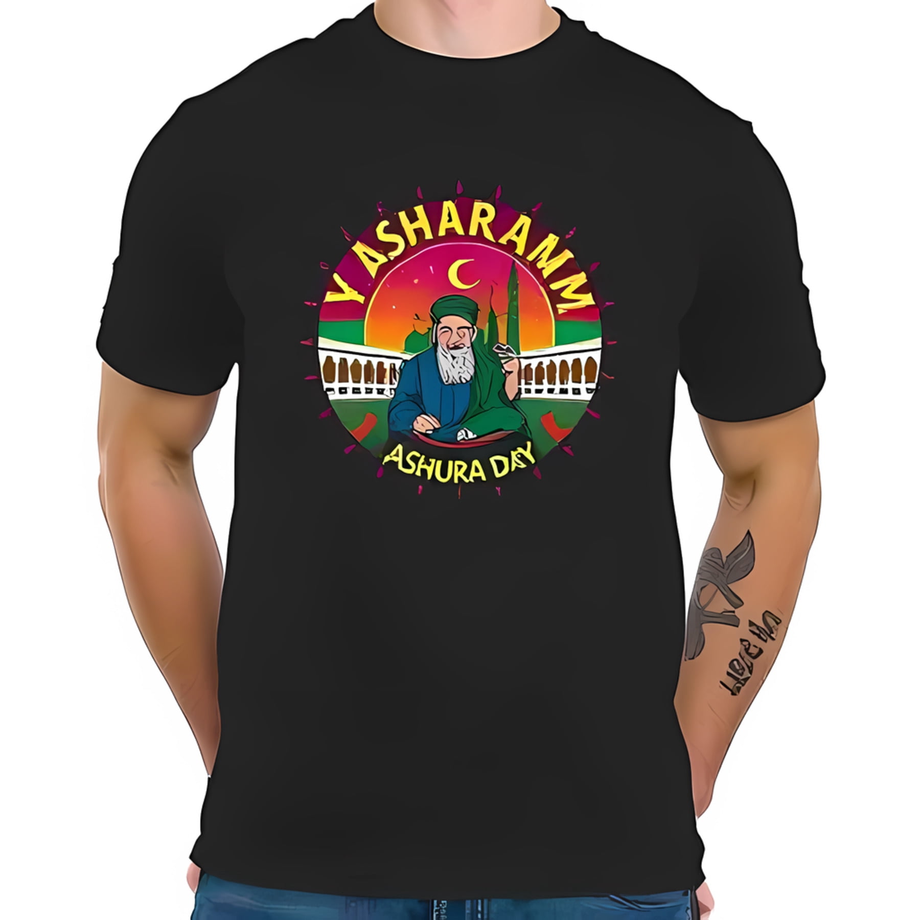 Vibrant Cotton Short Sleeve T-Shirt with Ashura Day Graphic Colorful ...