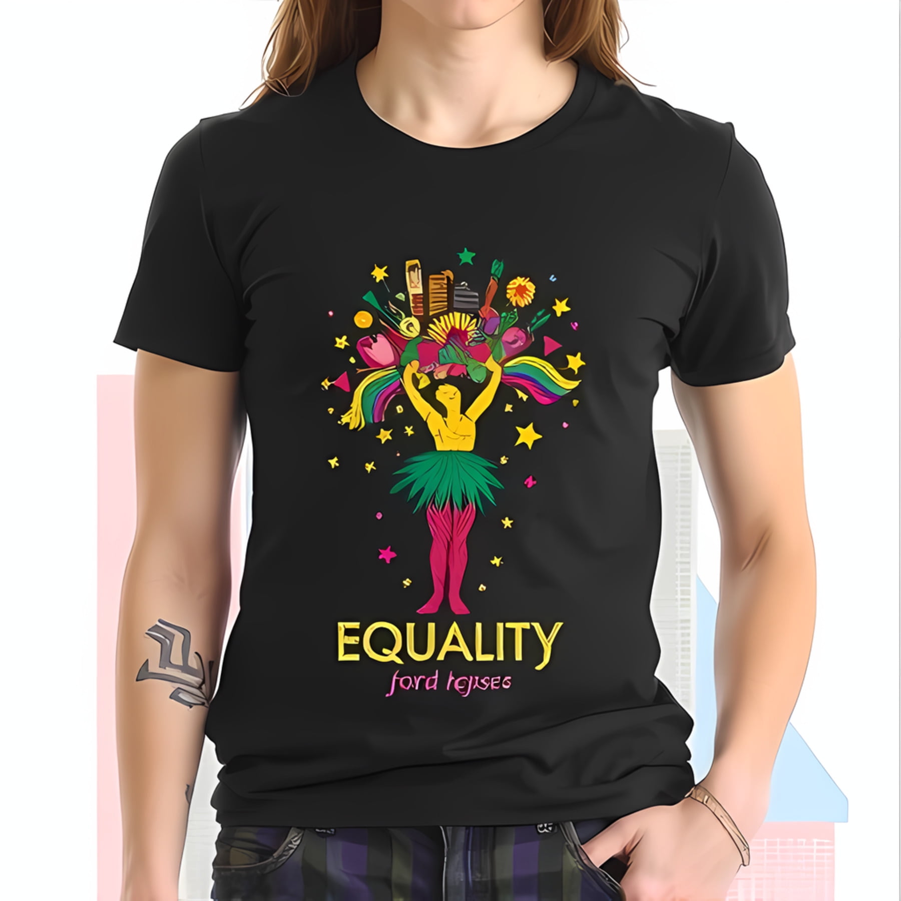 Vibrant Cotton Short Sleeve T-Shirt with Bold Equality Graphic Design ...
