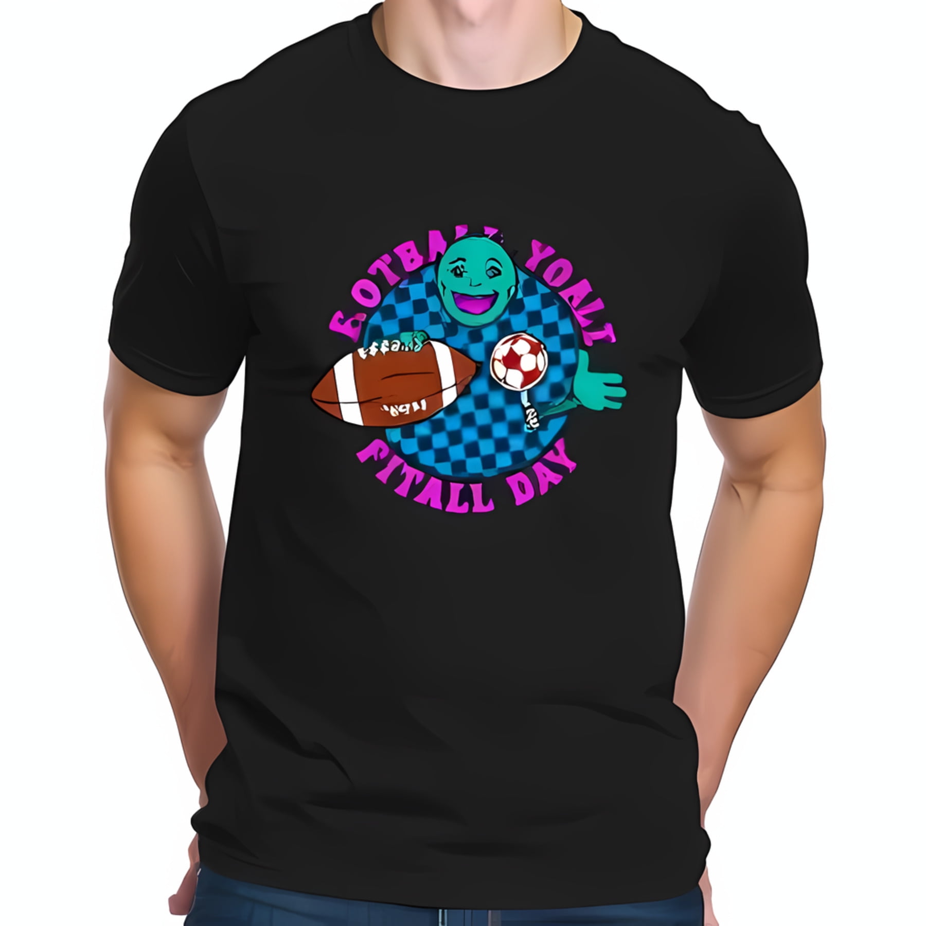 Vibrant Cotton Short Sleeve T-Shirt with Cartoon Holding Football ...