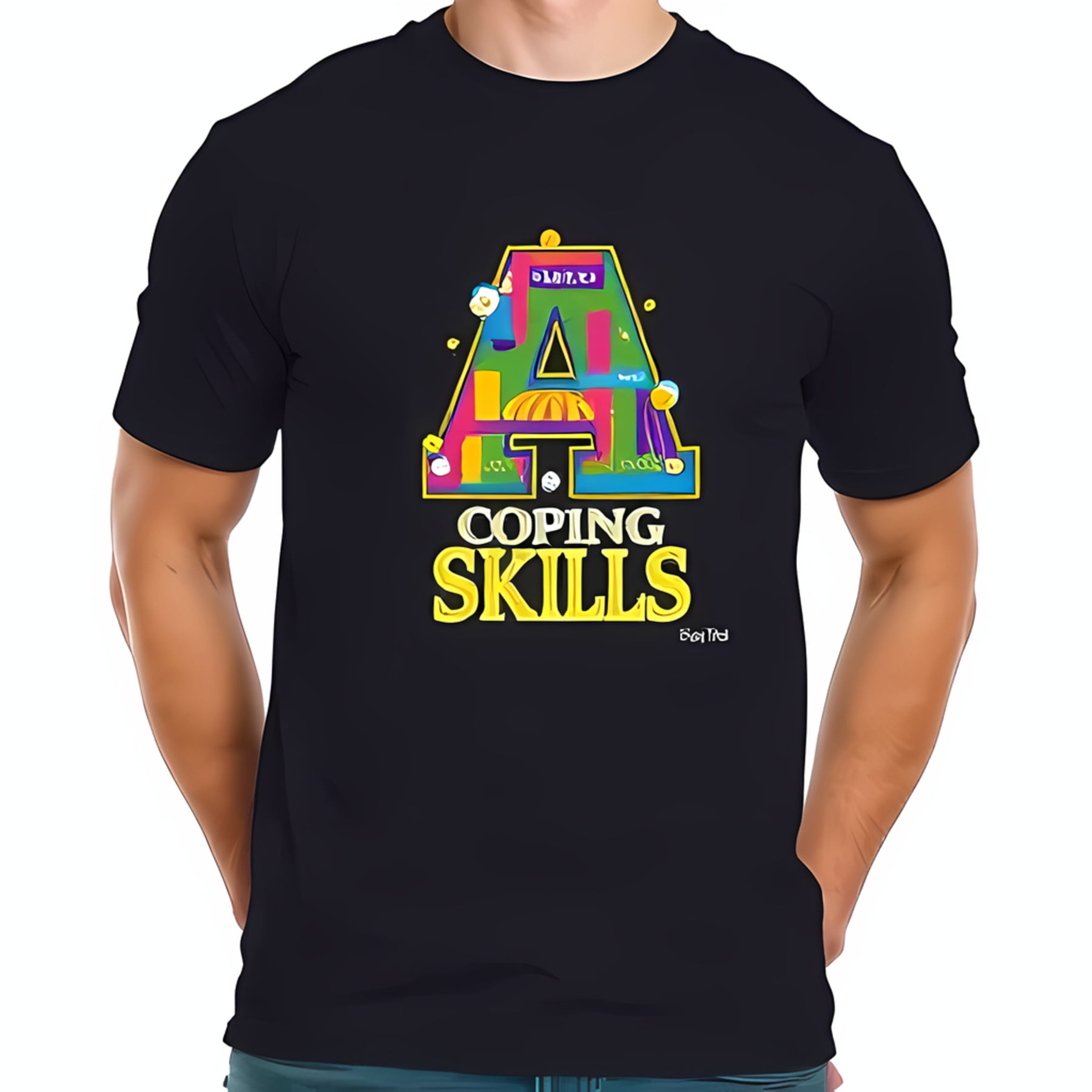 Vibrant Cotton Short Sleeve T-Shirt with Colorful 'A' Design & 'COPING ...