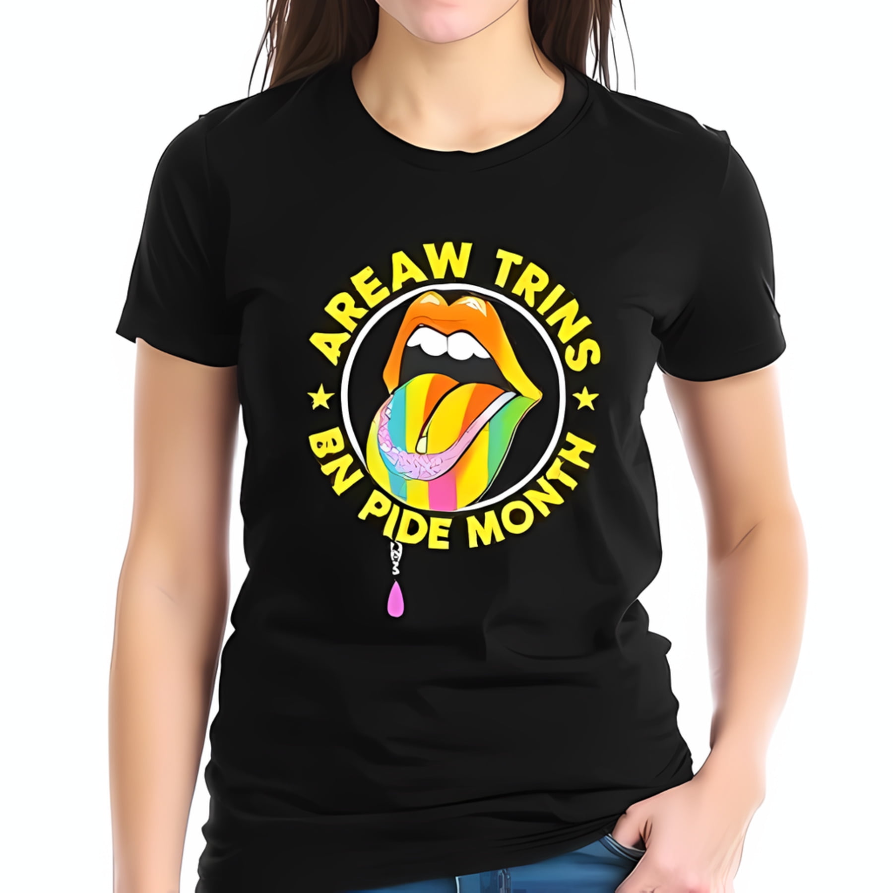 Vibrant Cotton Short Sleeve T-Shirt with Colorful Rainbow Mouth Graphic ...