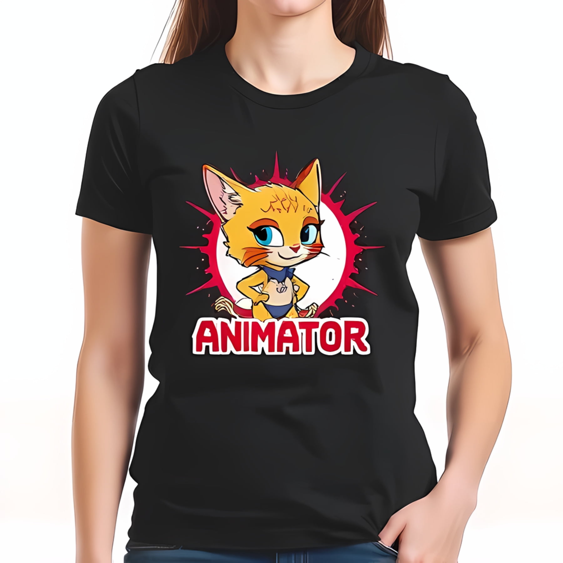 Vibrant Cotton Short Sleeve T-Shirt with Playful Orange Cat Design ...