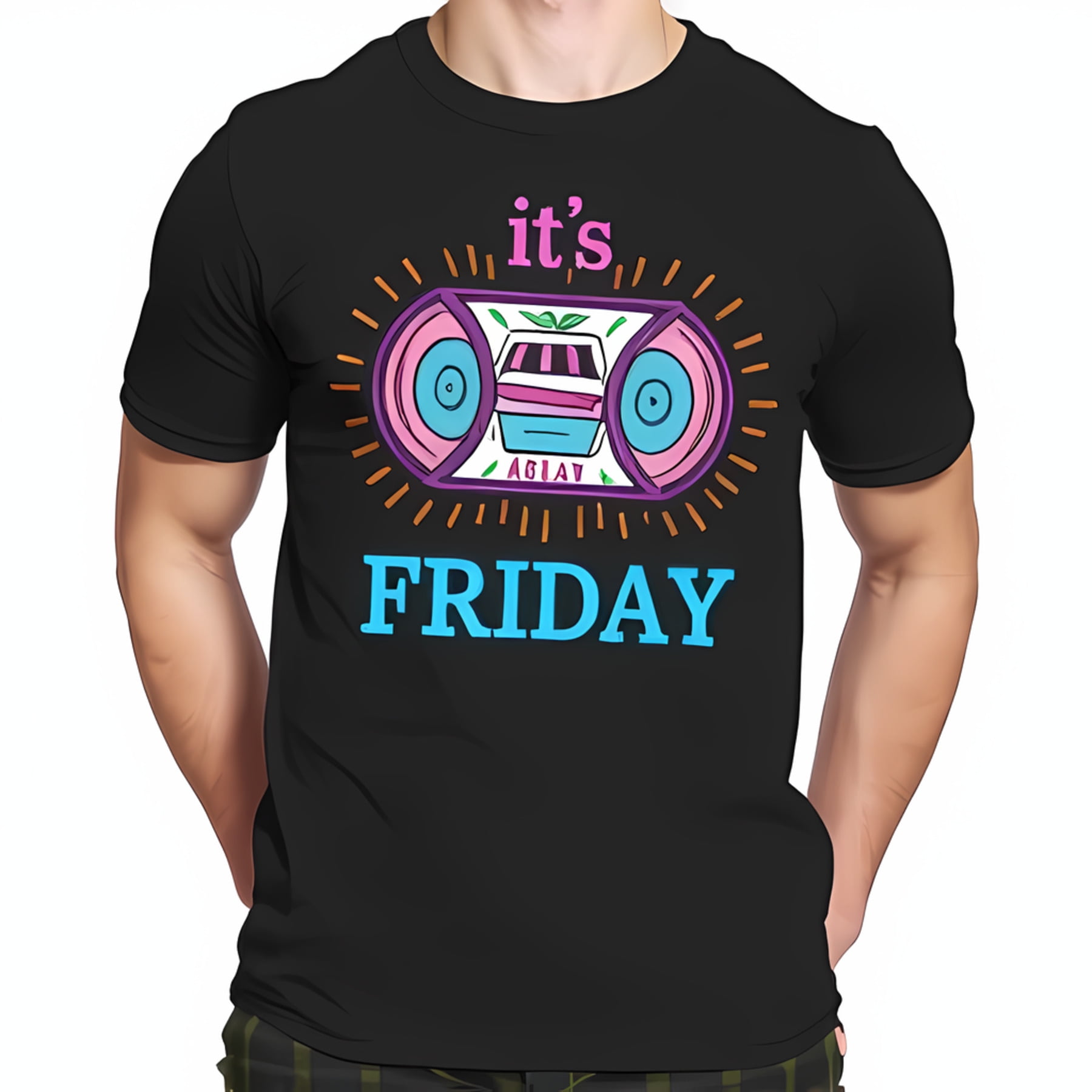 Vibrant Cotton Short Sleeve T-Shirt with Retro Boombox Design and ...