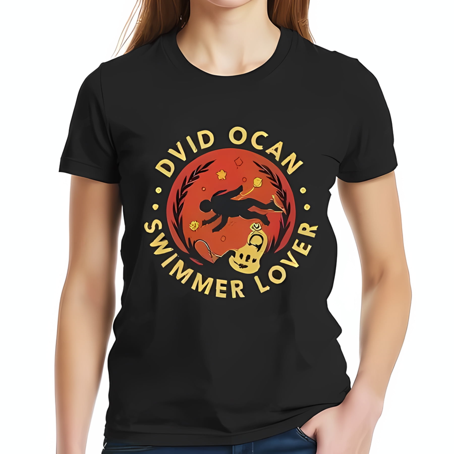 Vibrant Cotton Short Sleeve T-Shirt with Swimmer Motif Circular Red ...