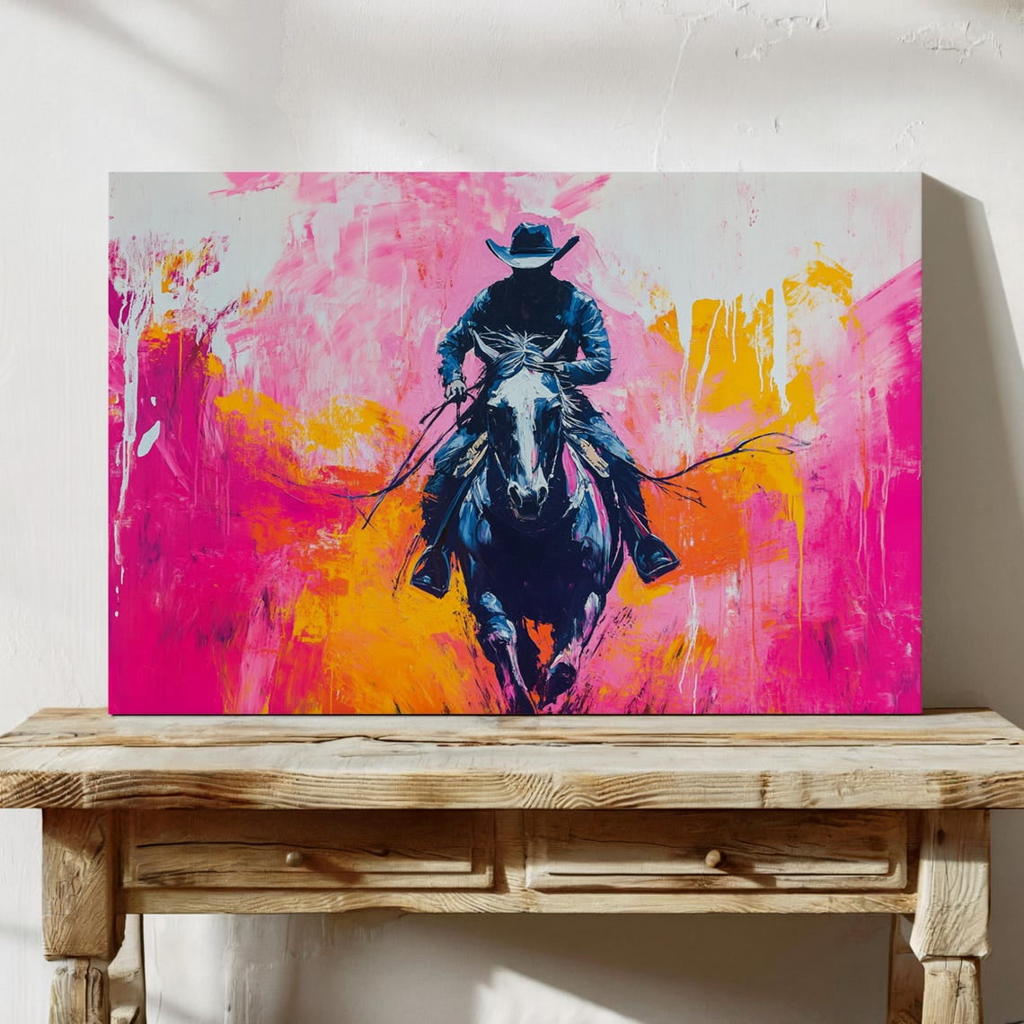 Vibrant Cowboy Wall Art, Abstract Western Painting, Colorful Horse ...