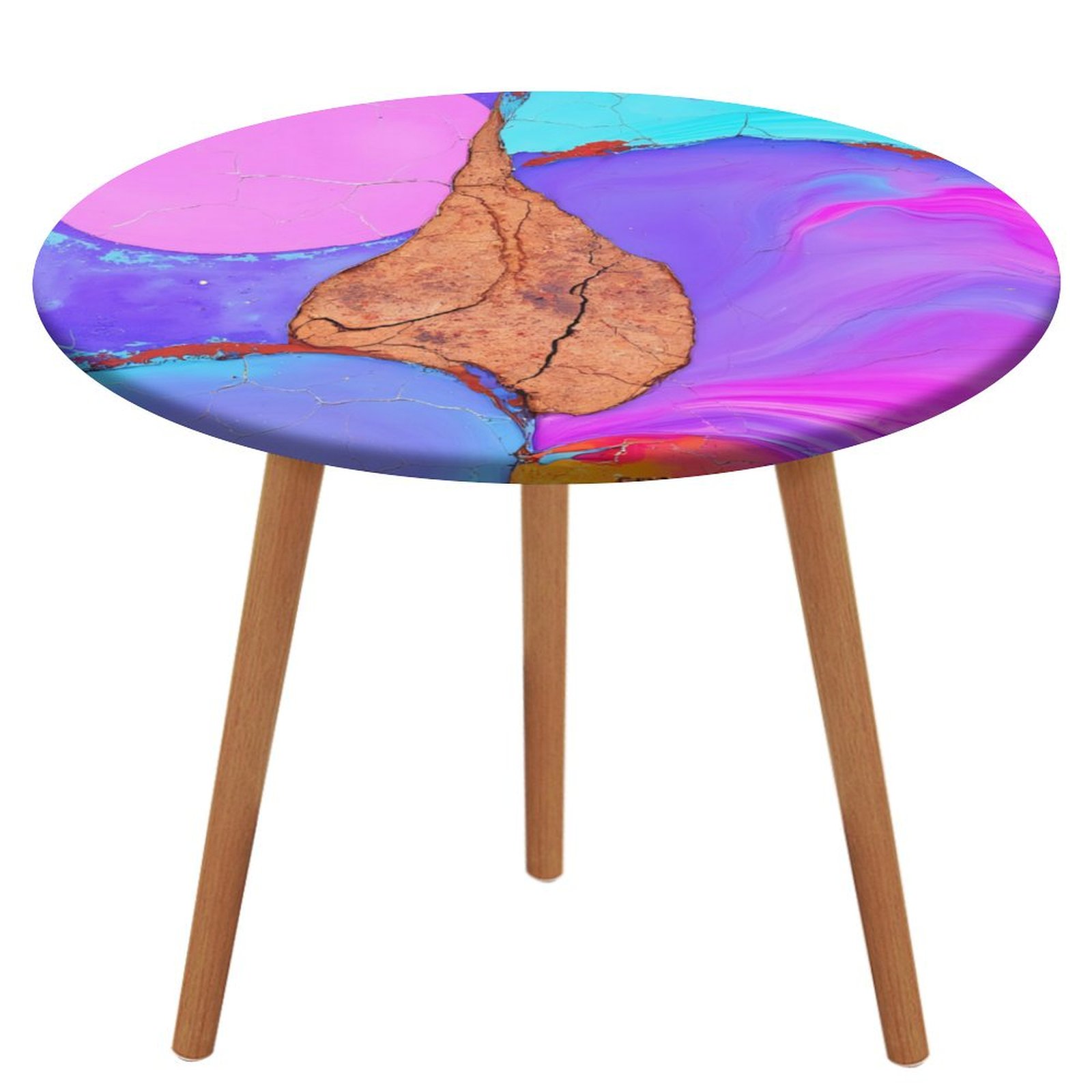 Vibrant Cracked Marble Art Pattern Round Tablecloth Waterproof Elastic ...