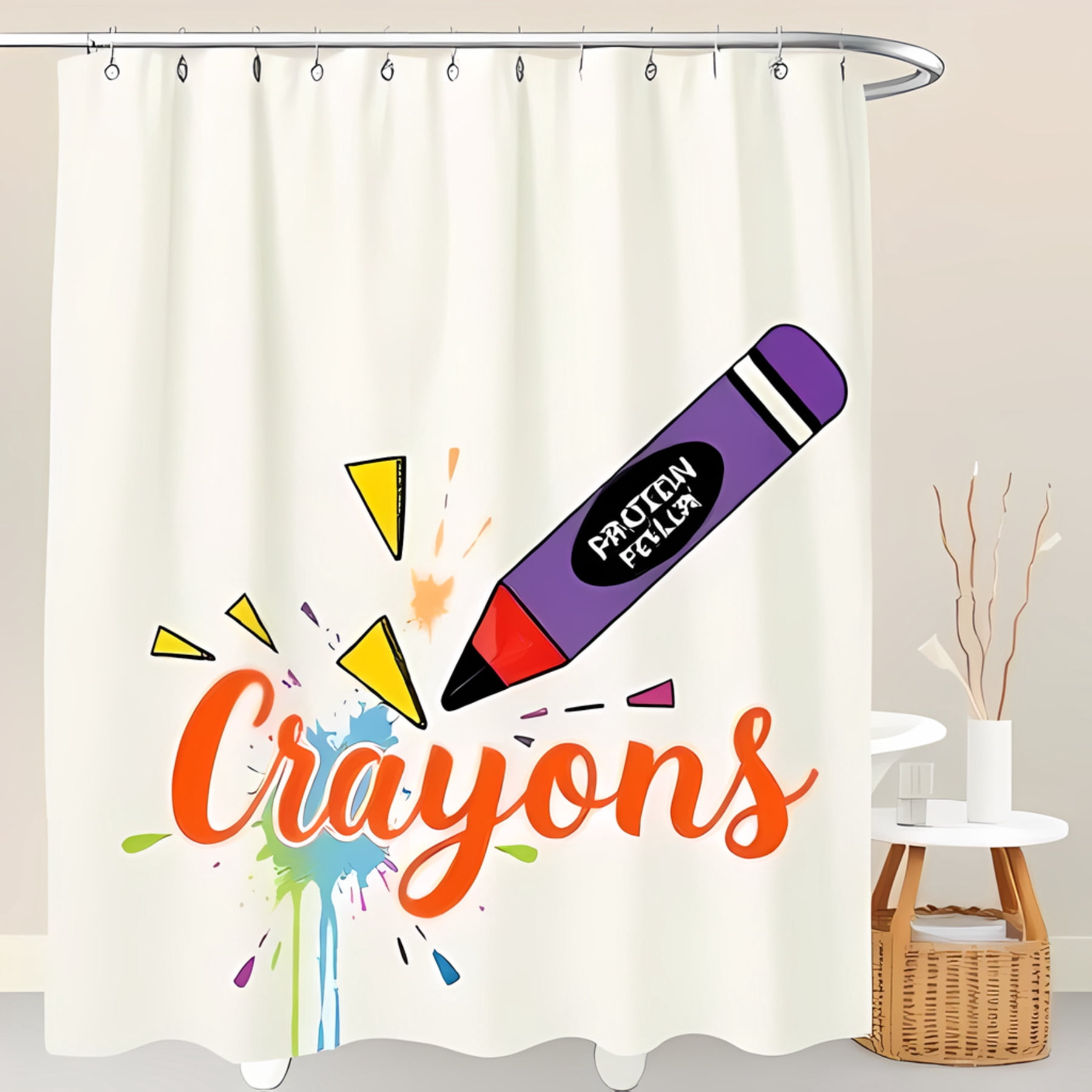 Vibrant Crayon Shower Curtain with Bold 'Crayons' Script & Purple ...