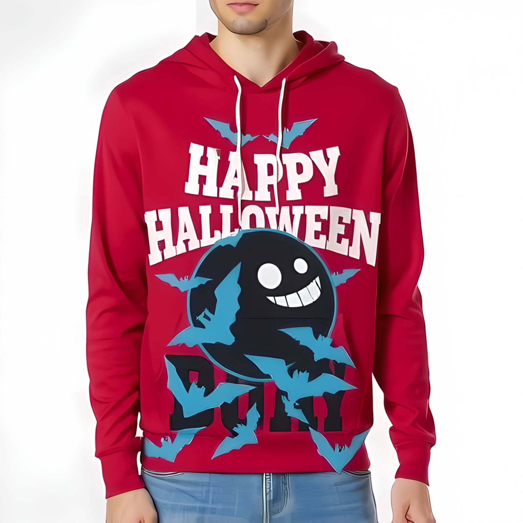 Vibrant Crimson 3D Hoodie for Halloween "Happy Halloween" Graphic with ...