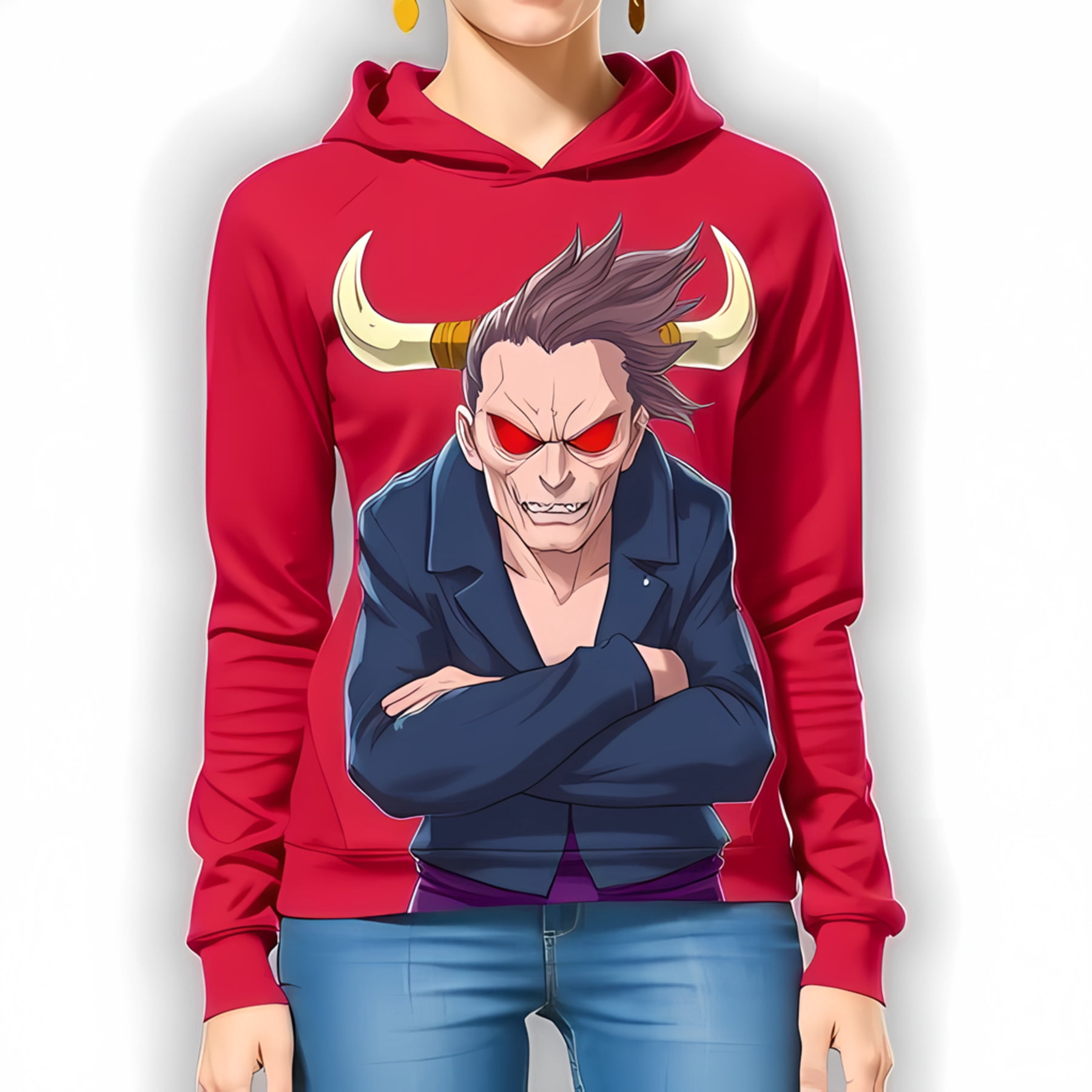 Vibrant Crimson 3D Hoodie with Anime Character - Menacing Red Eyes ...
