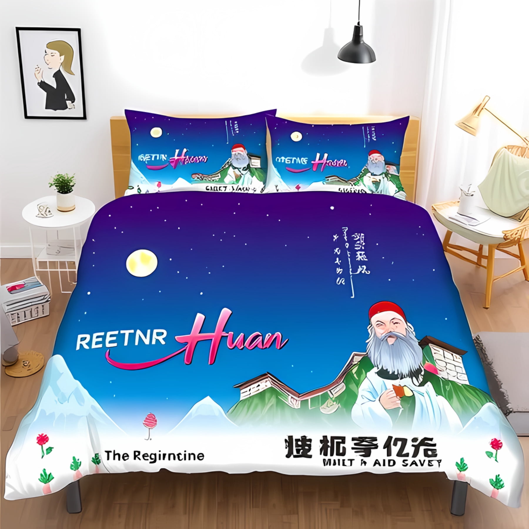 Vibrant Cultural Bedding Set Man in Traditional Robe Night Sky Design ...