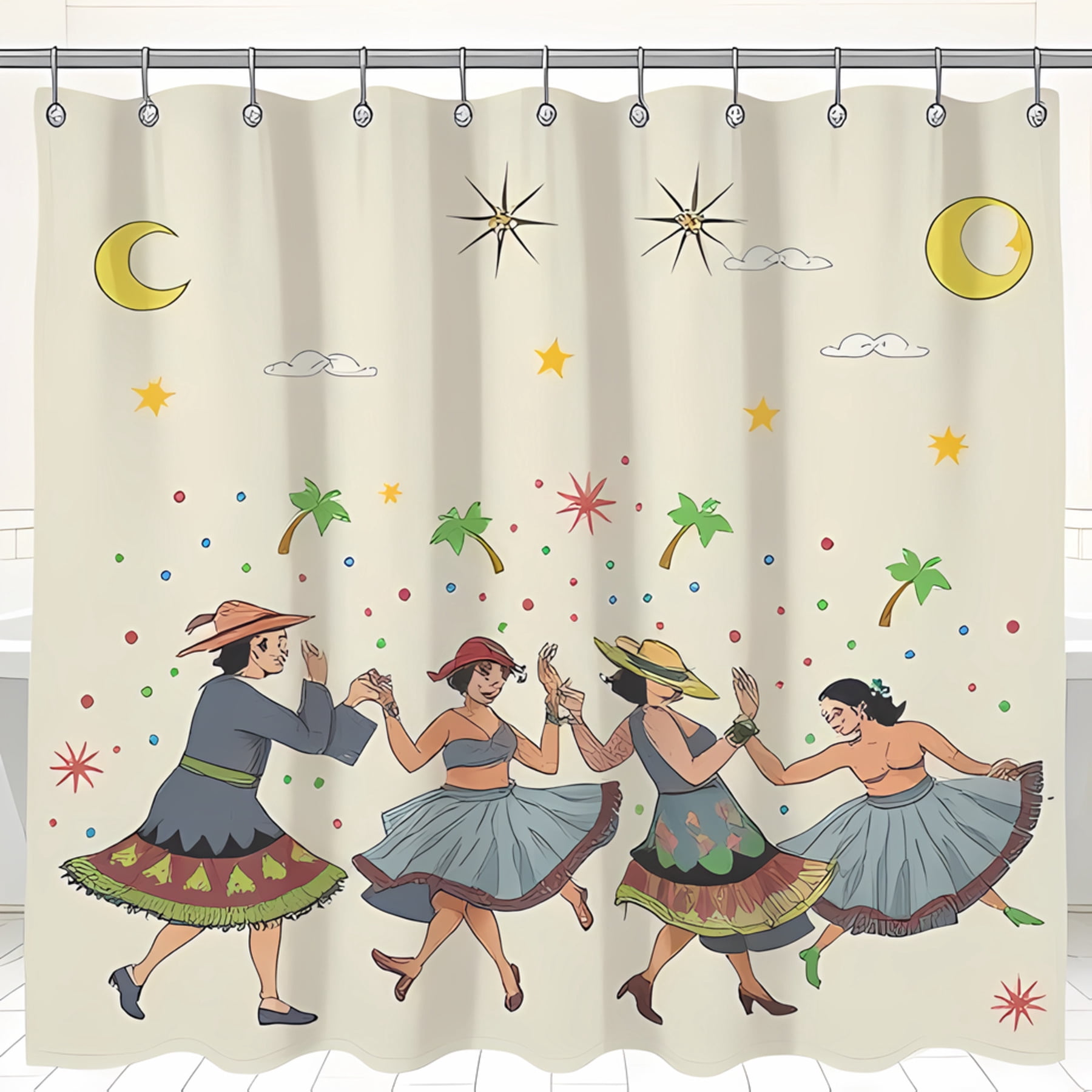 Vibrant Dancing Figures Shower Curtain - Colorful Traditional Attire ...