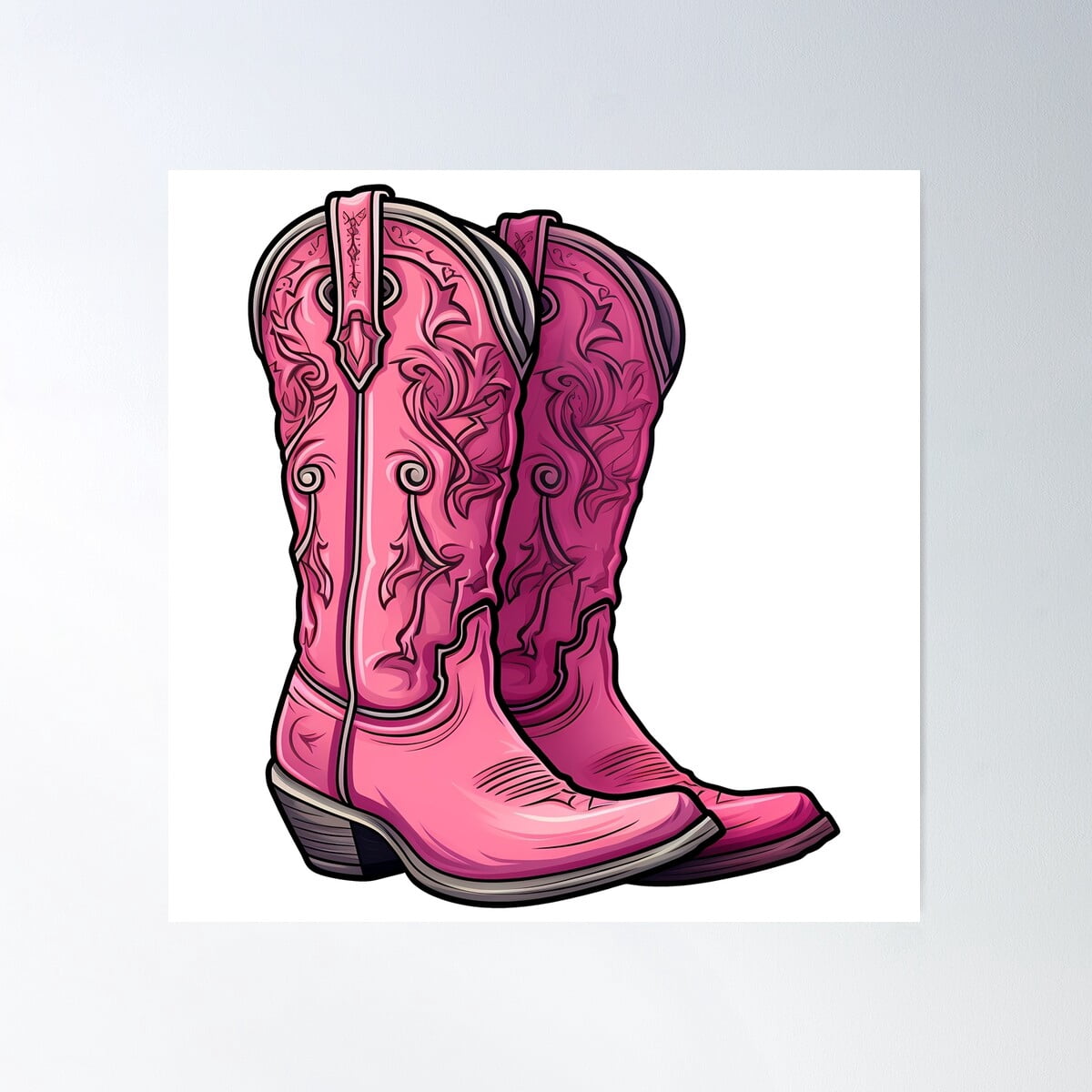 Vibrant Decorative Hot Pink Cowboy Boots Western Poster, 24x36 UNFRAMED ...