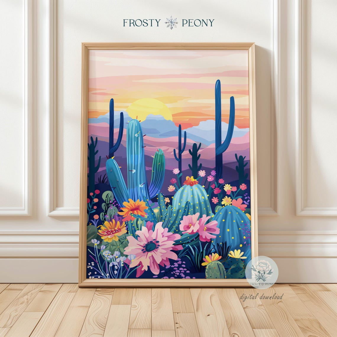 Vibrant Desert Landscape At Sunset Art Print, Dreamy Nature Scene ...