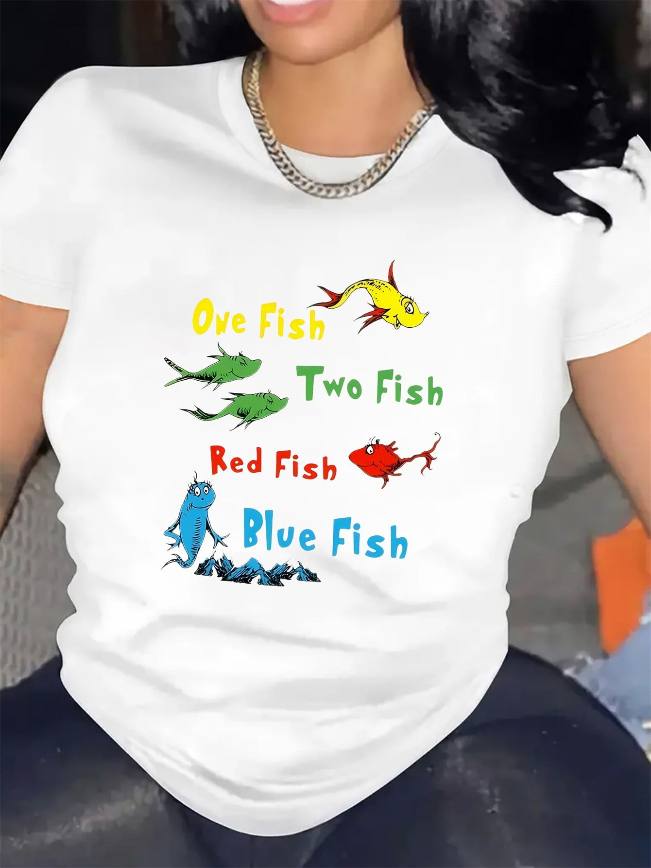 Vibrant Dr. Seuss One Fish Two Fish Graphic Tee - Soft Crew Neck ...