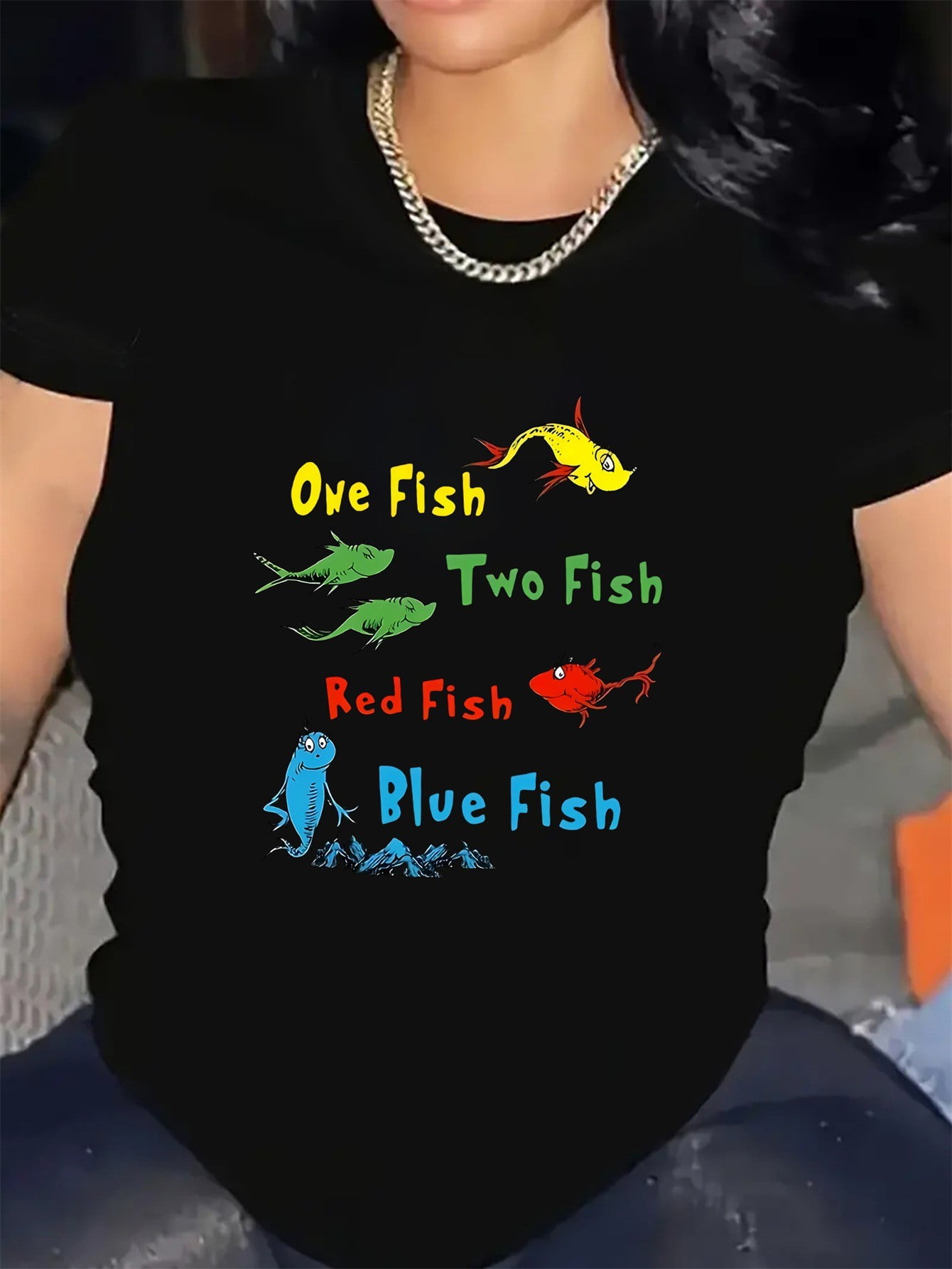 Vibrant Dr. Seuss One Fish Two Fish Graphic Tee - Soft Crew Neck ...