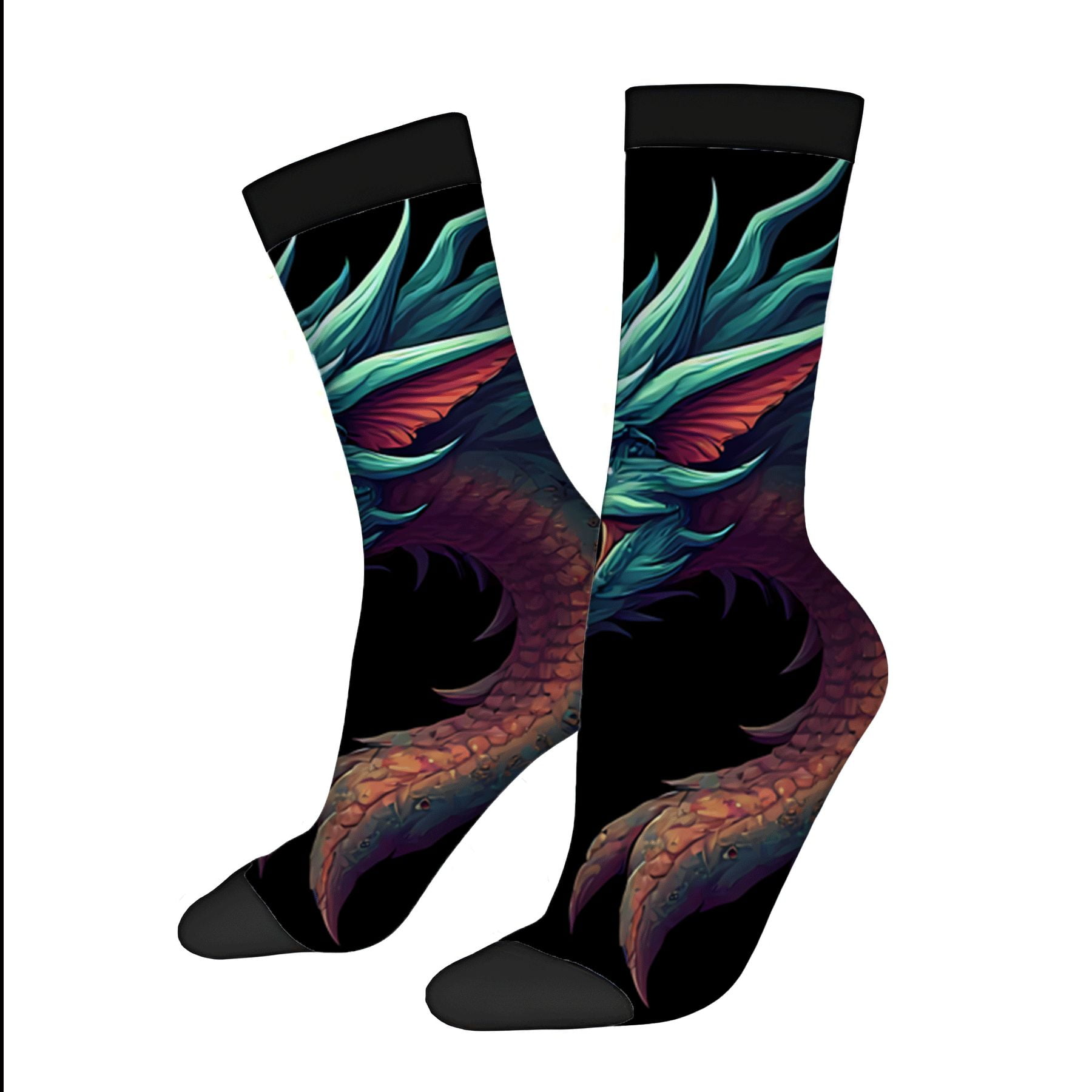 Vibrant Dragon Design Socks 2 Pairs of Unisex Trendy Black Socks with ...