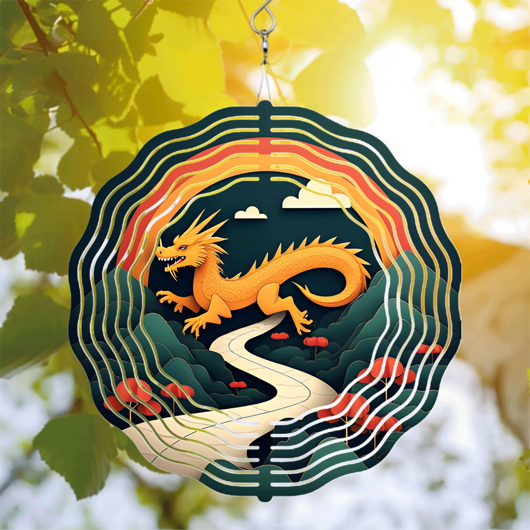 Vibrant Dragon Metal Wind Spinner & Chime - Fantasy Garden Decor with ...
