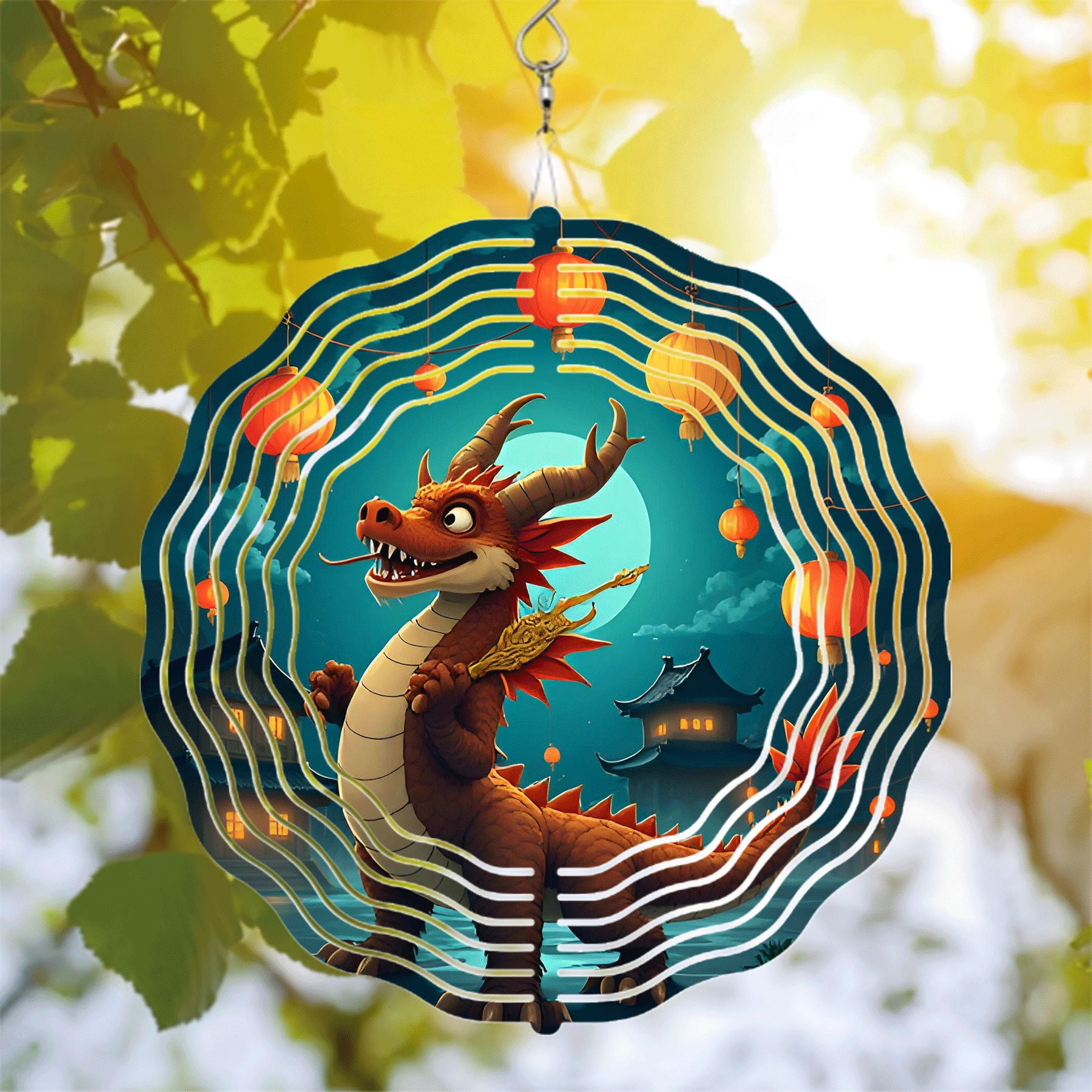 Vibrant Dragon Metal Wind Spinner & Chime - Festive Lanterns & Full ...