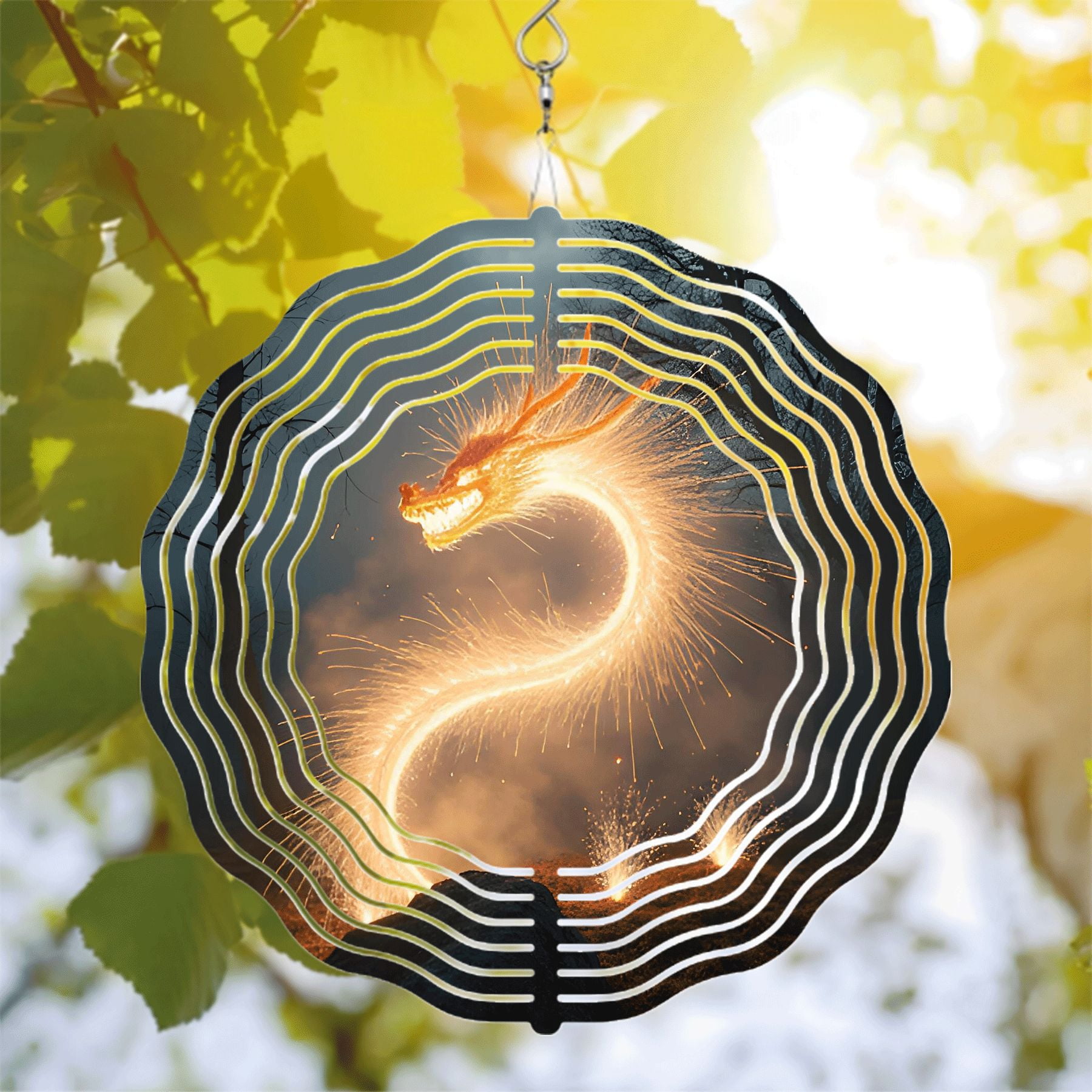 Vibrant Dragon Metal Wind Spinner & Chime - Fiery Design with ...