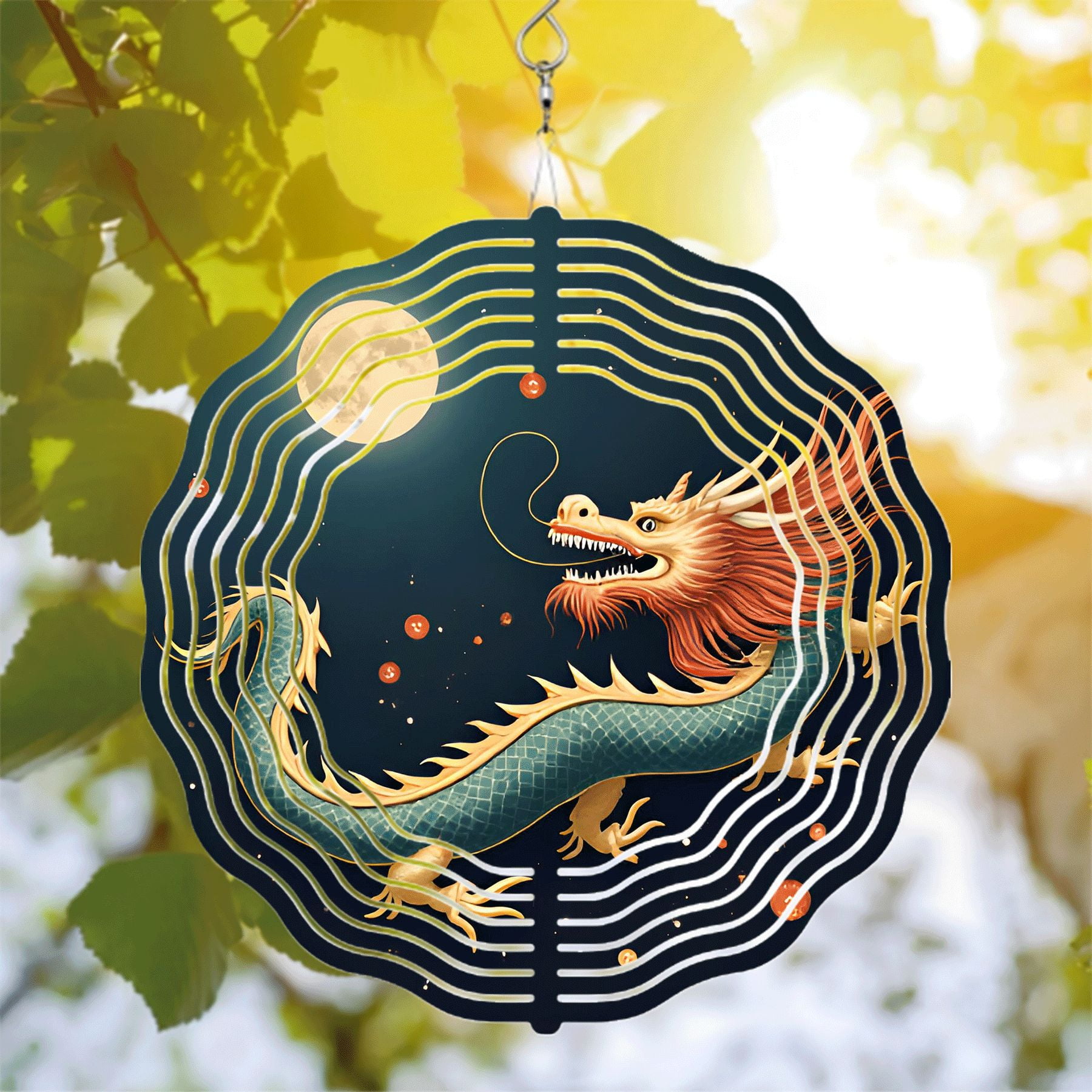 Vibrant Dragon Metal Wind Spinner Chime - Golden & Red Scales Celestial ...