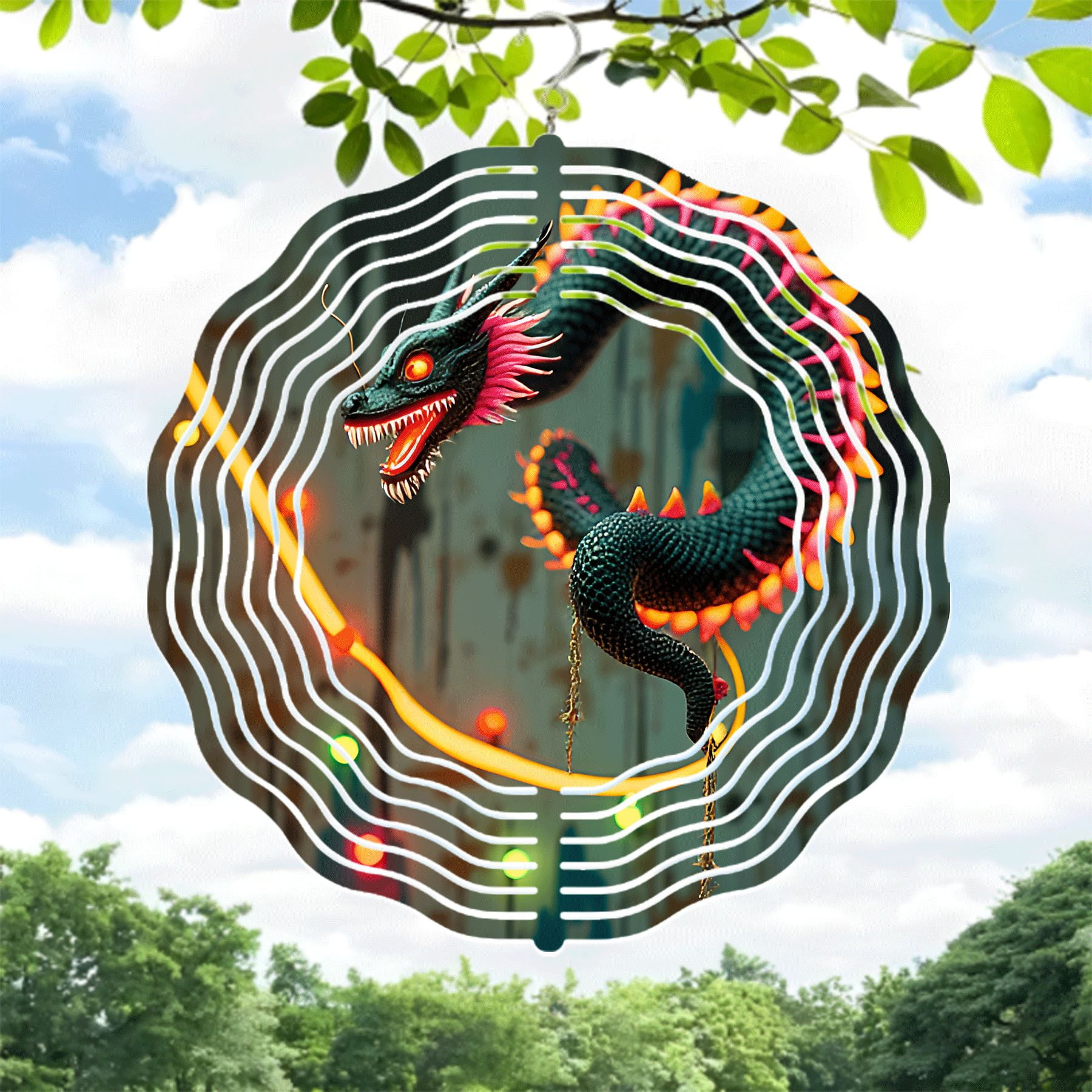 Vibrant Dragon Metal Wind Spinner - Intricate Design with Fiery Eyes ...