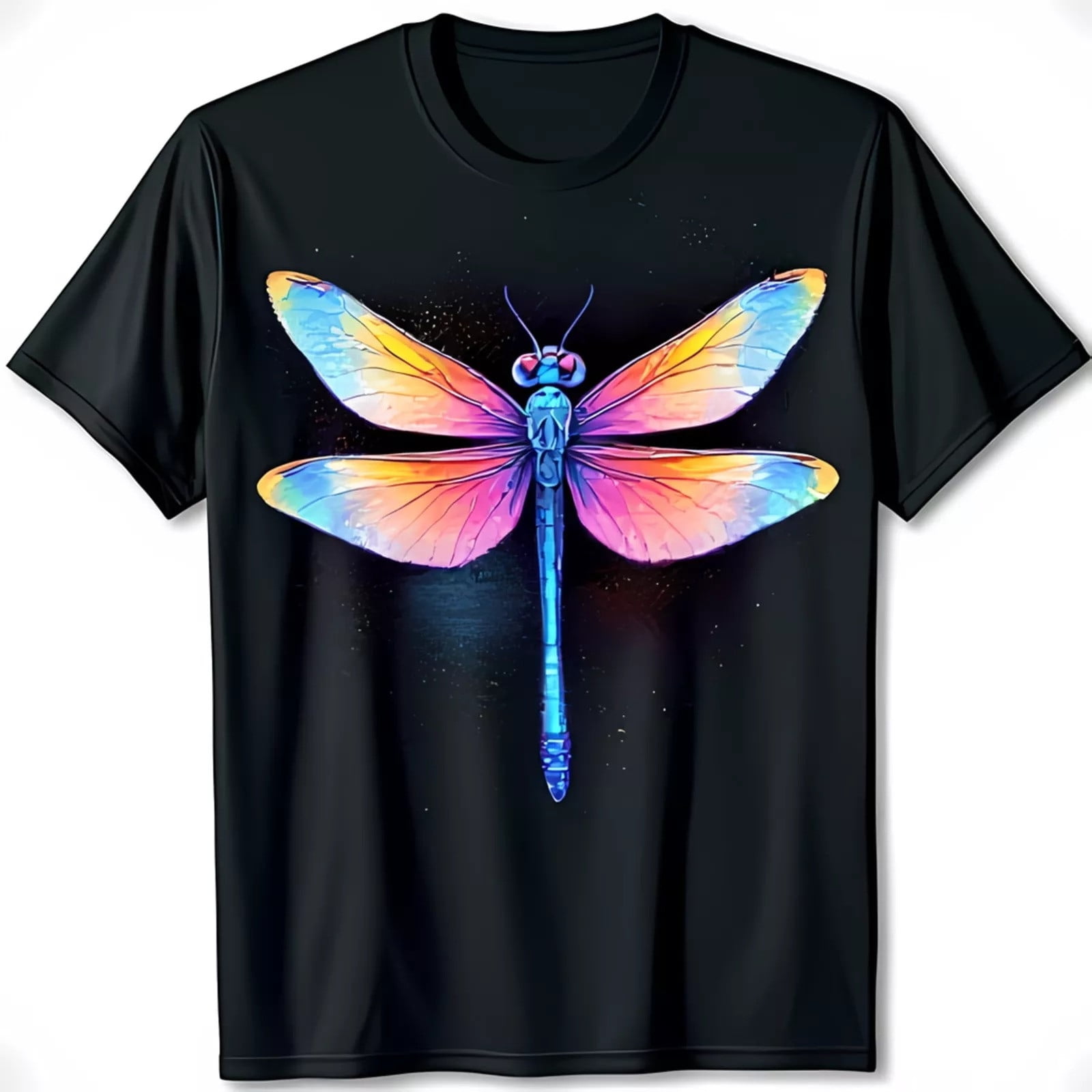 Vibrant Dragonfly Graphic On Black T-Shirt Unique & Eye Catching Design ...
