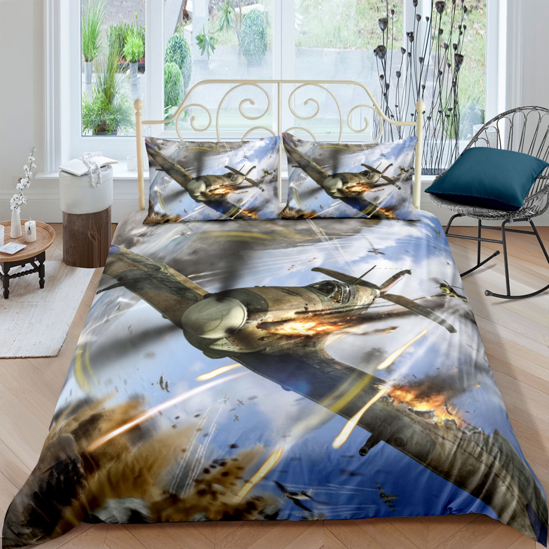 Vibrant Duvet Cover & Pillowcase Set Aerial Battle Scene Bedding for ...