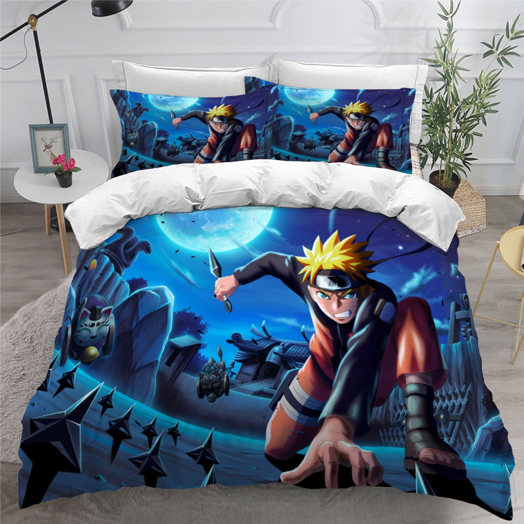 Vibrant Duvet Cover Set Anime Design with Full Moon & Night Sky Perfect ...