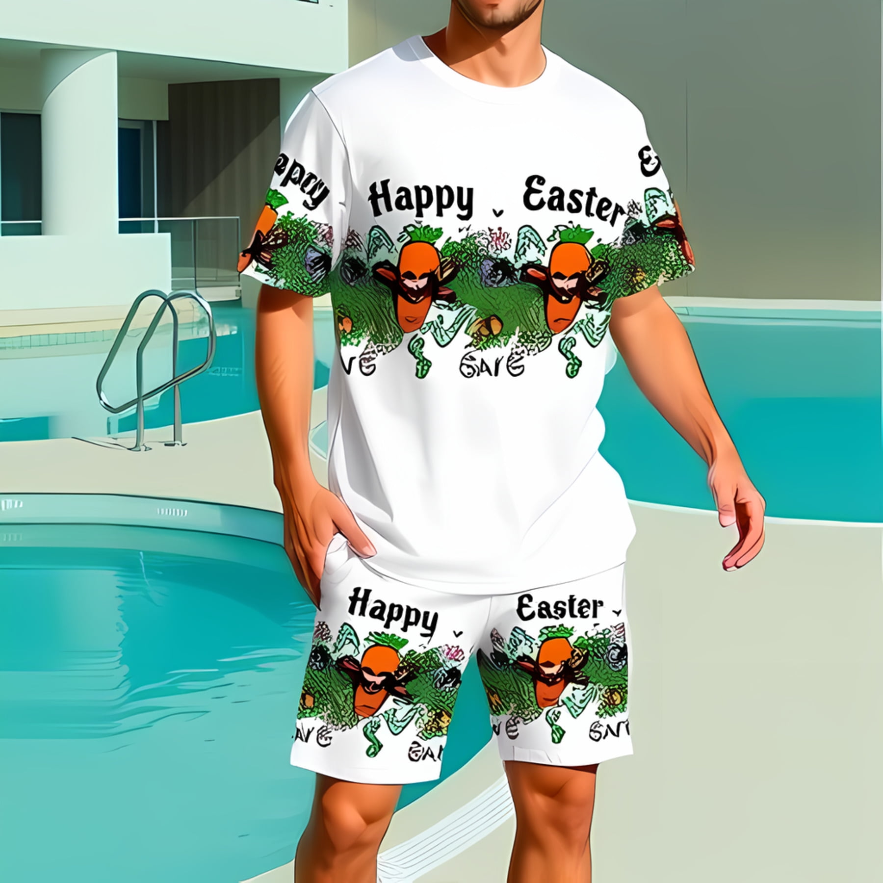 Vibrant Easter T-Shirt and Shorts Set for Men - Colorful Graphics with ...