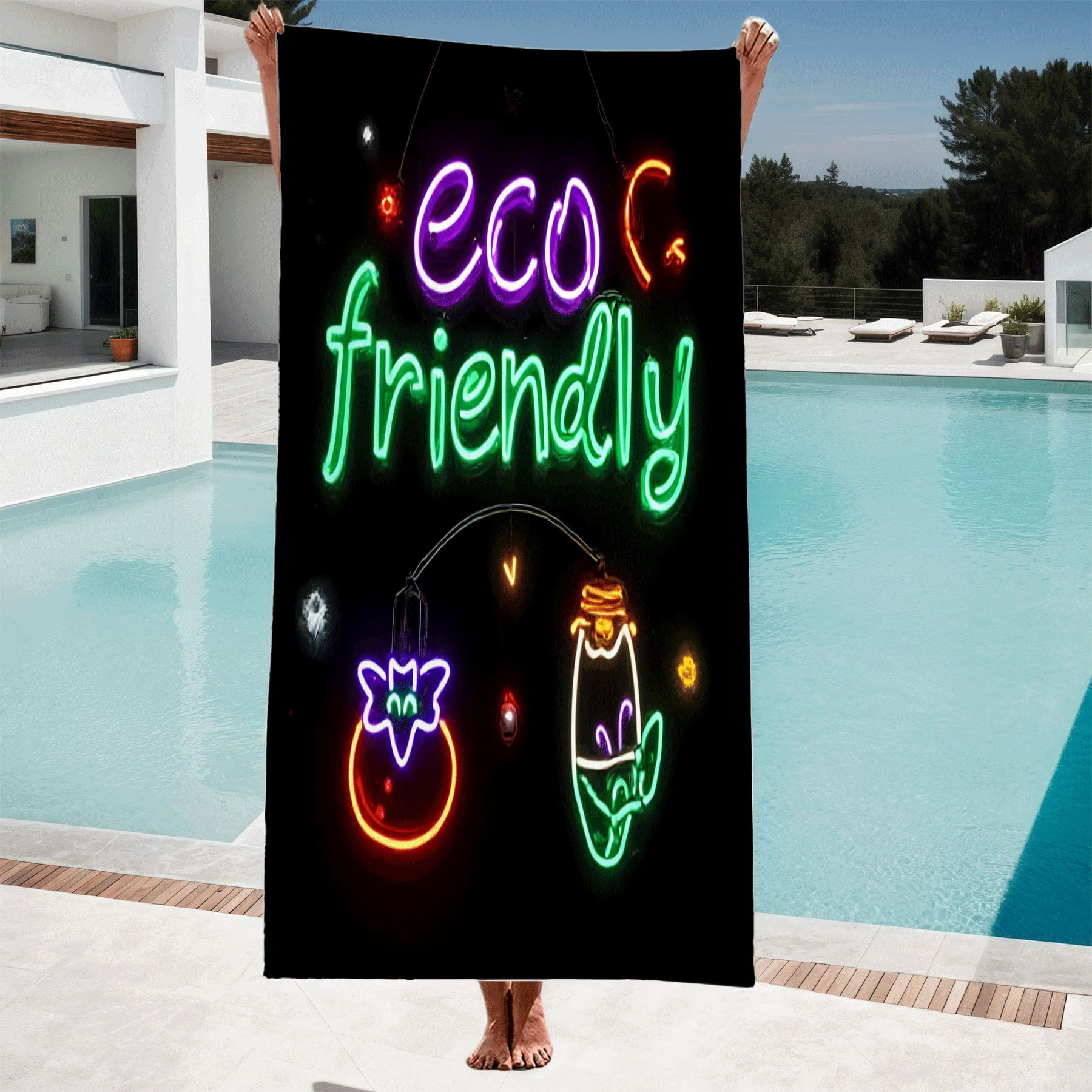 Vibrant Eco - Friendly Neon Beach Towel with Whimsical Lantern Design ...
