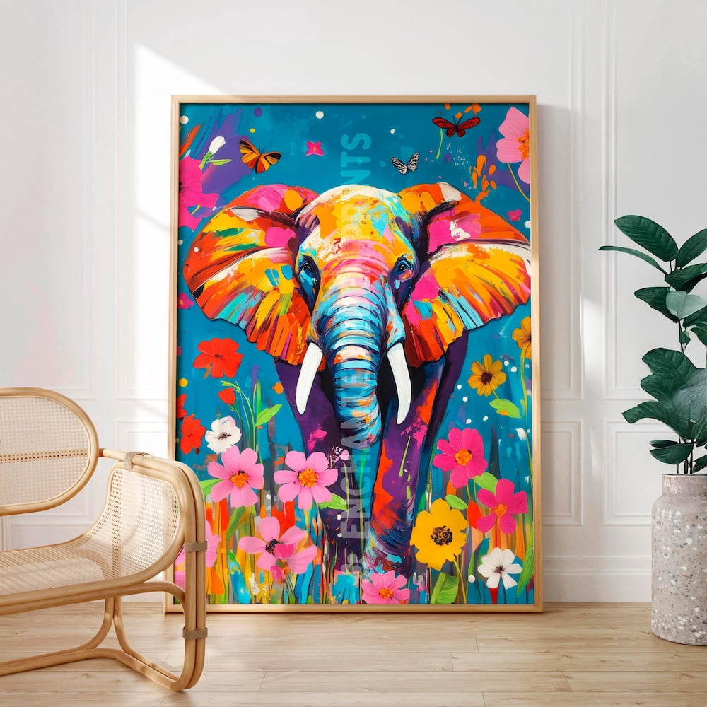Vibrant Elephant Print, Dopamine Decor, Maximalist Decor, Safari Animal ...