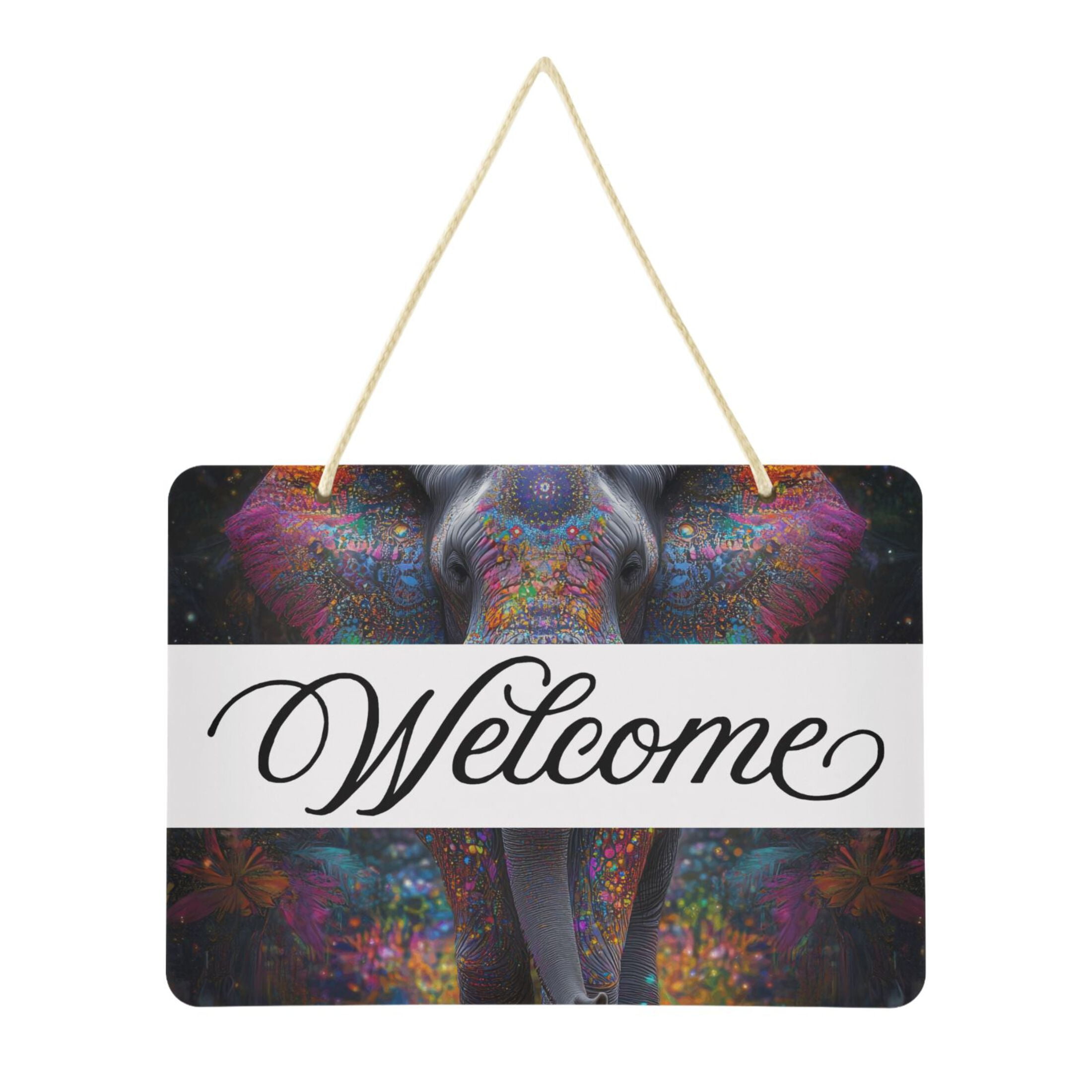 Vibrant Elephant Welcome Sign Front Door PVC 14x10 inch Hanger Hello ...