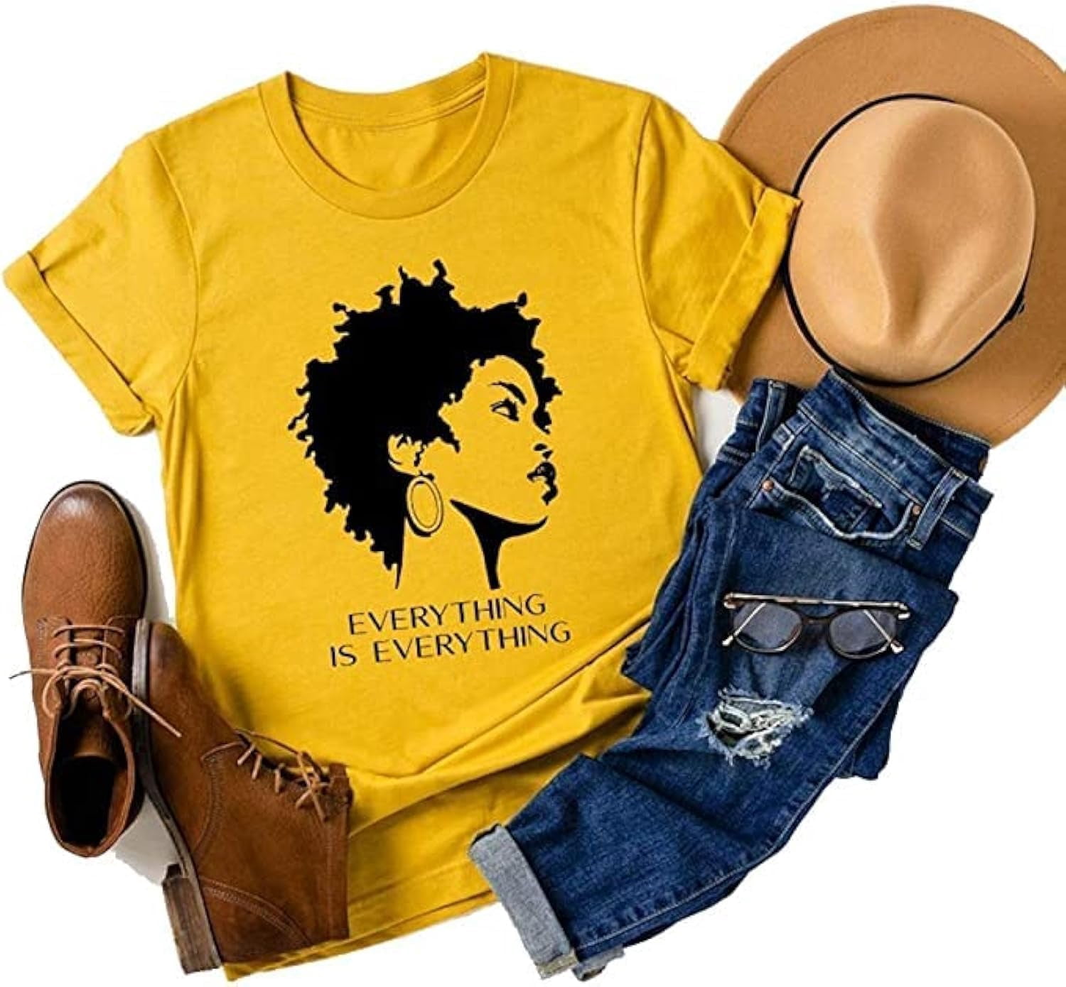 Vibrant Empowering Yellow Afro Woman Silhouette Graphic T-Shirt ...