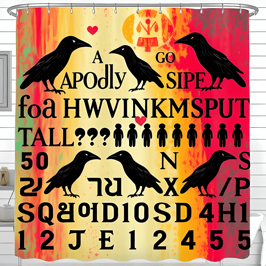 Vibrant Eye Chart Shower Curtain with Crows & Whimsical Hearts - Unique ...