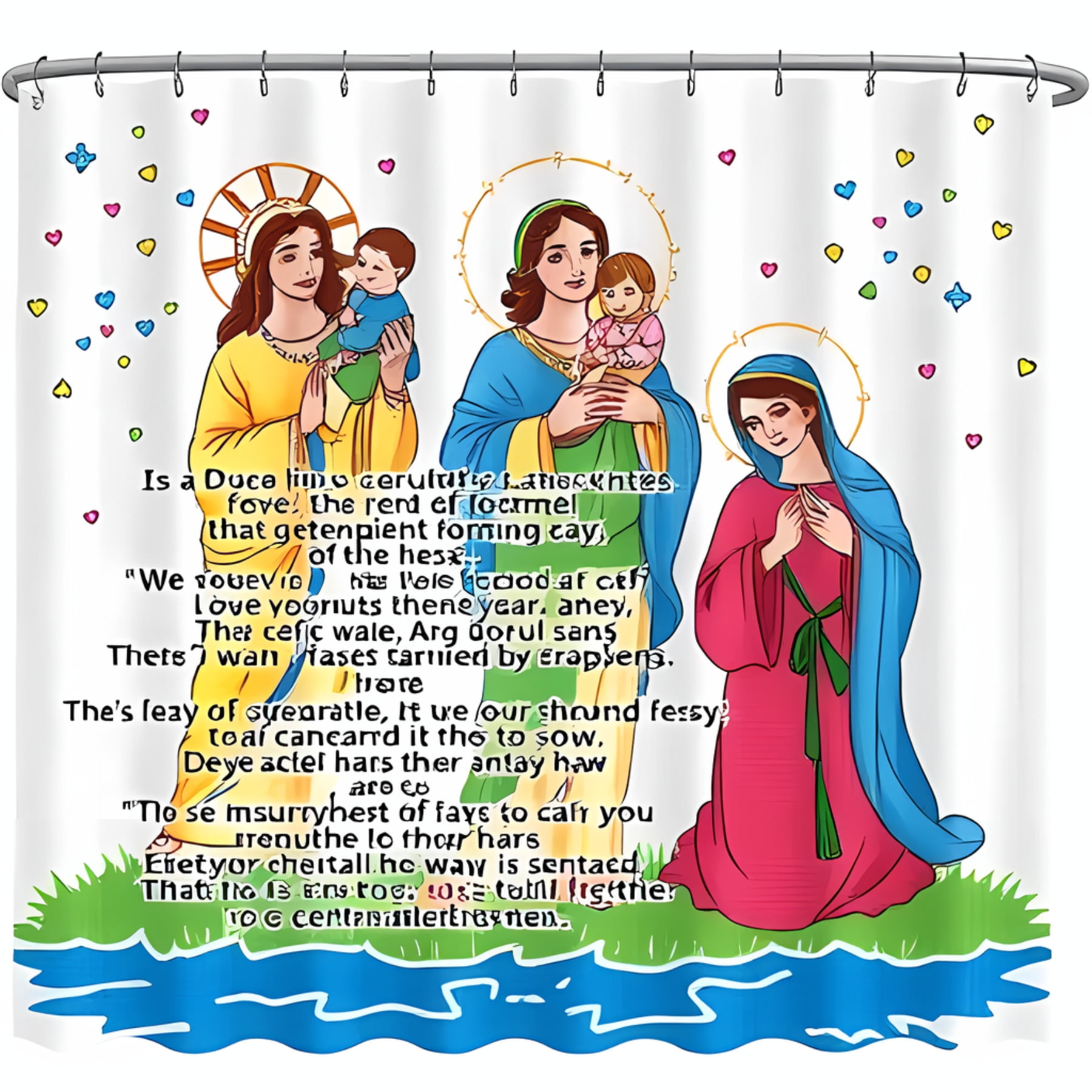 Vibrant Family Shower Curtain with Folk-Art Style Hearts and Poem ...