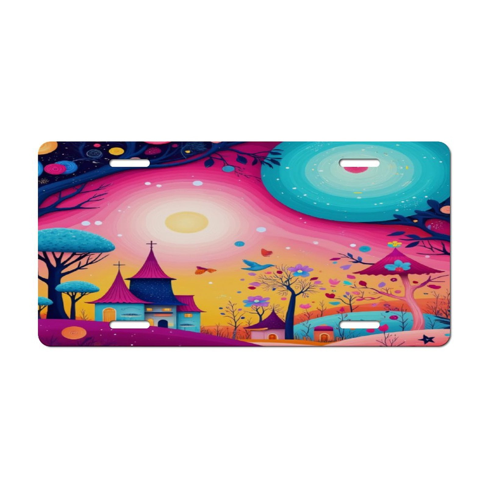 Vibrant Fantasy Village Scene License Plate Lightweight Aluminum ...
