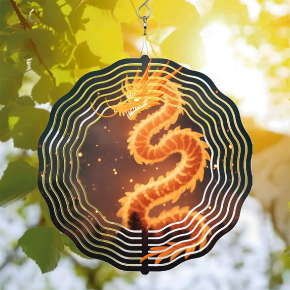Vibrant Fiery Dragon Metal Wind Spinner & Chime - Circular Design with ...