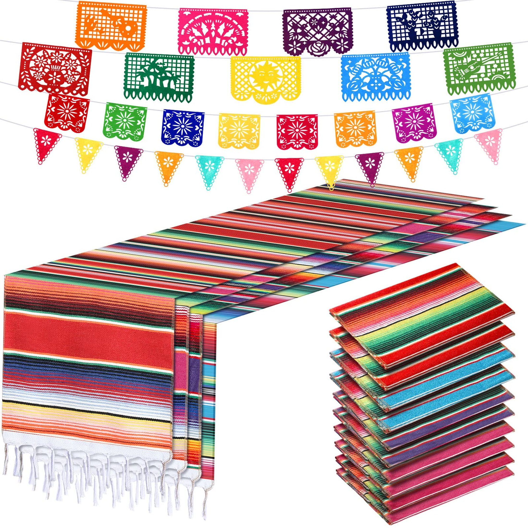Vibrant Fiesta Decor Set: 10 Mexican Serape Table Runners, 29 Papel ...