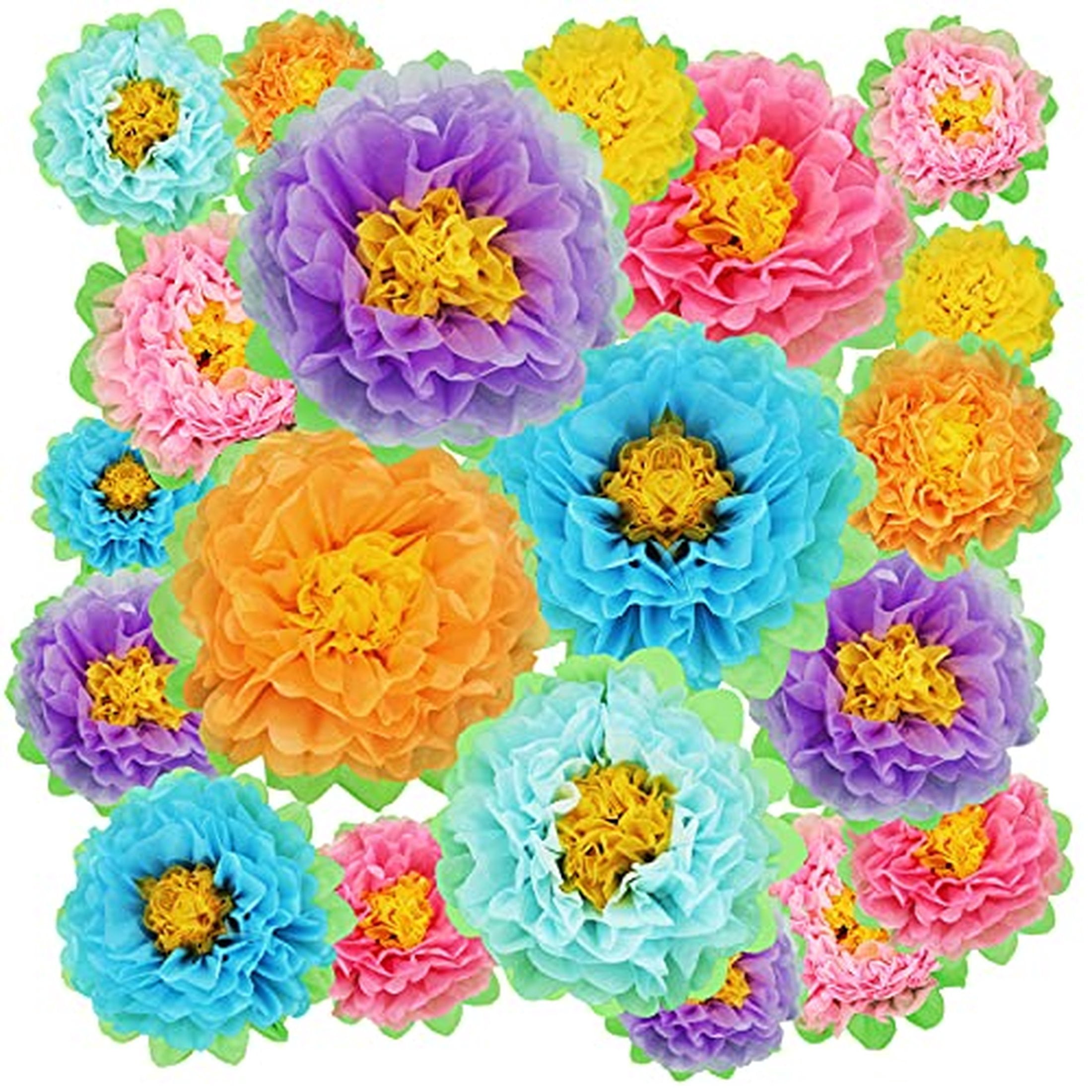 Vibrant Fiesta Tissue Flower Set - 18 Colorful Paper Flowers for ...