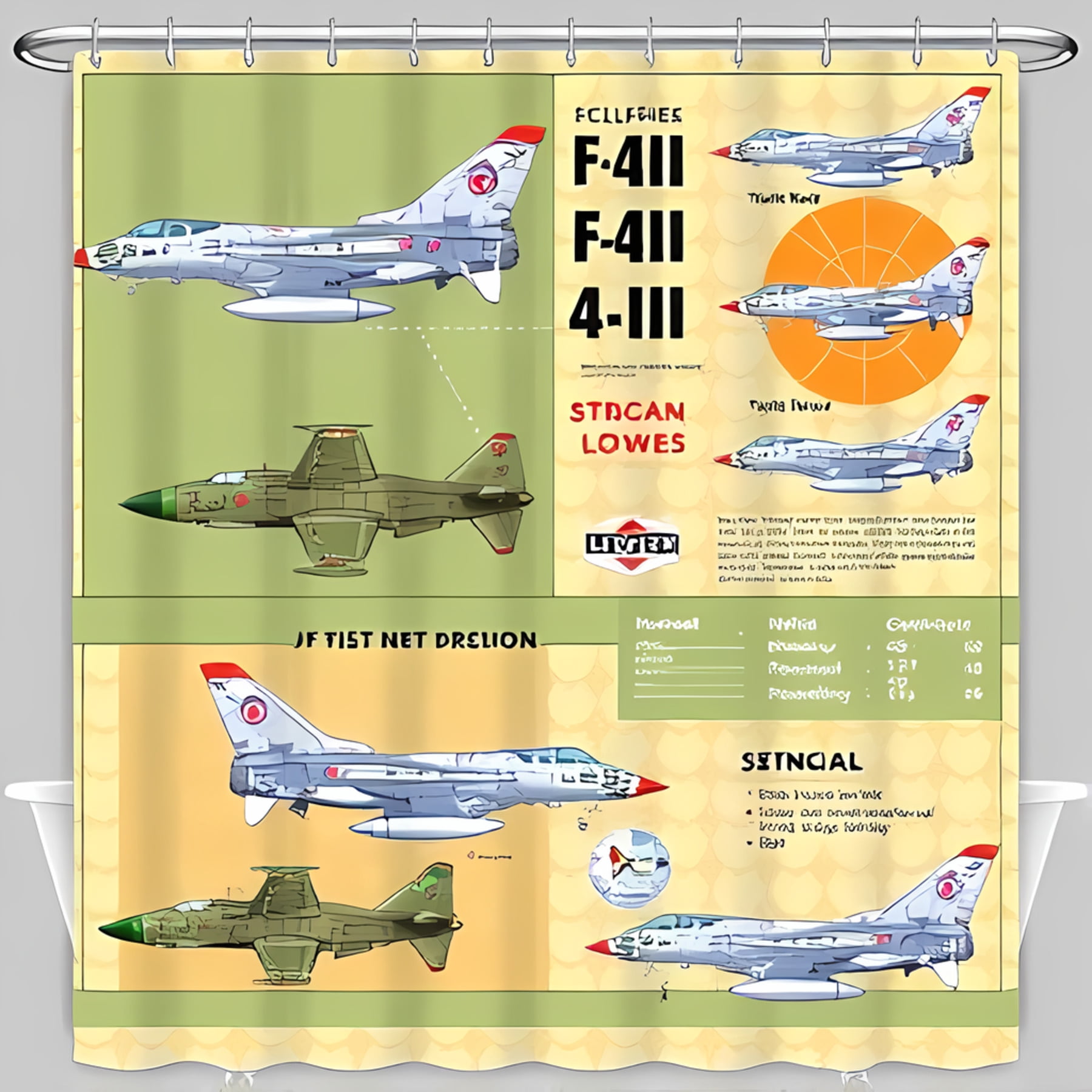 Vibrant Fighter Jet Shower Curtain with Retro Aviation Design ...