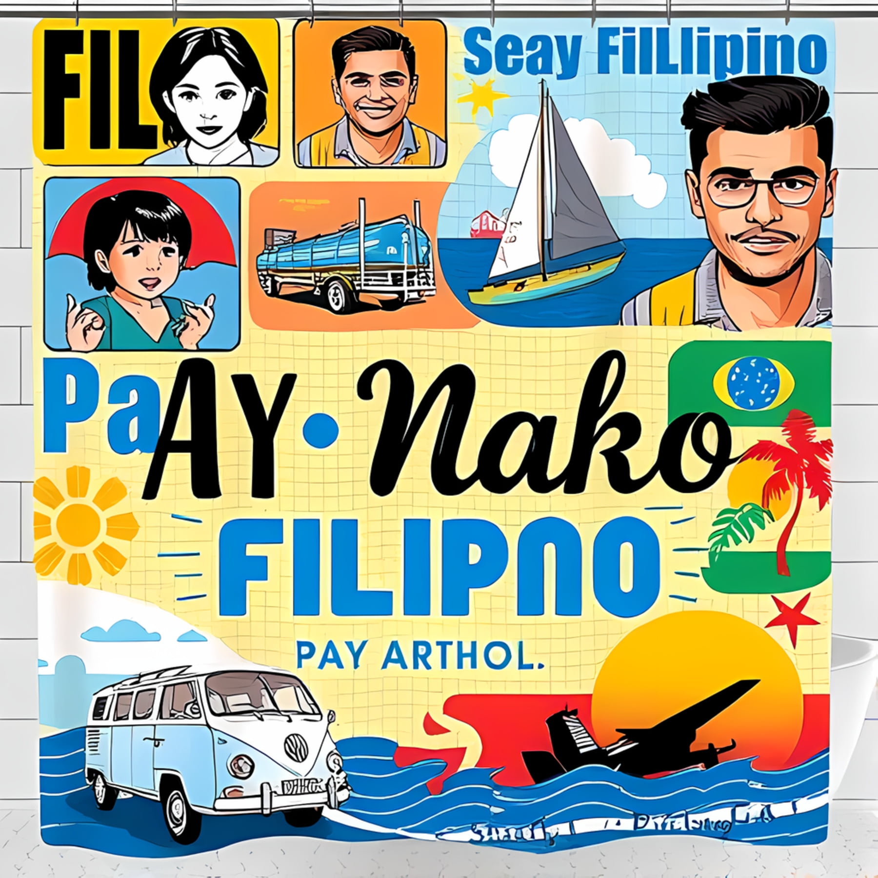 Vibrant Filipino Culture Shower Curtain - Colorful Collage with ...