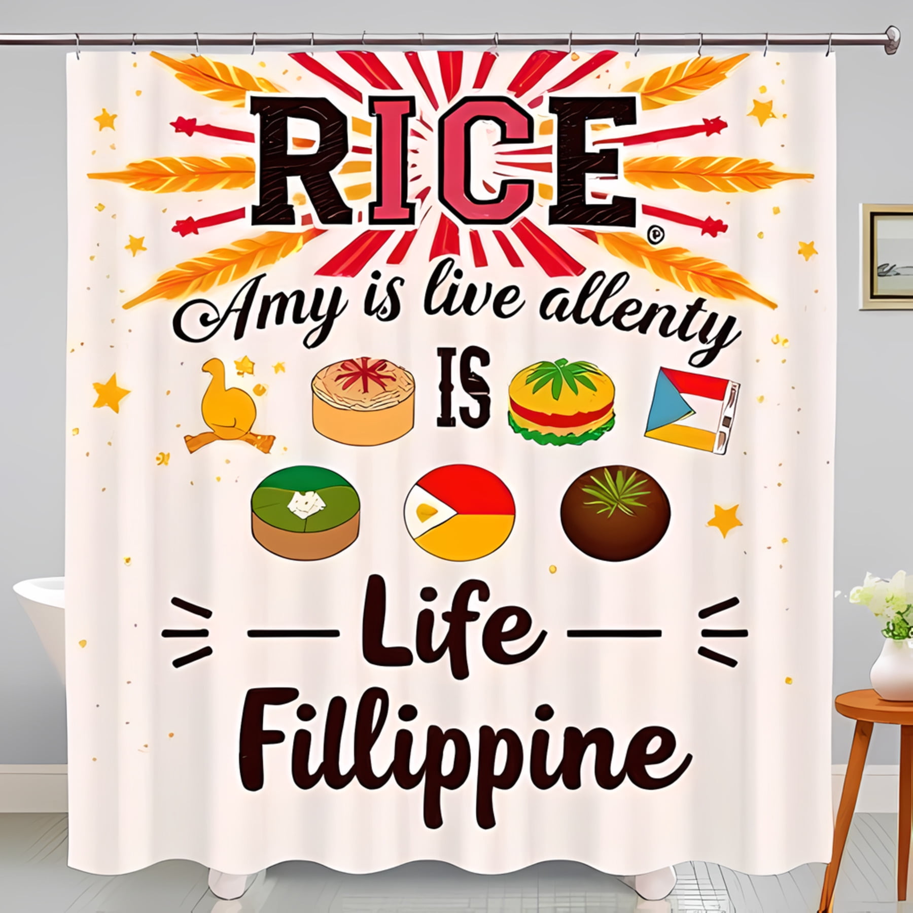 Vibrant Filipino Culture Shower Curtain with Bold 'RICE' Motif ...