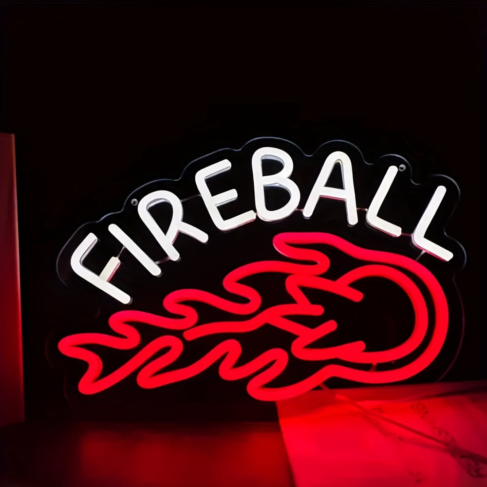 Vibrant Fireball LED Neon Sign - USB-Powered Red Flame Effect Lighting ...