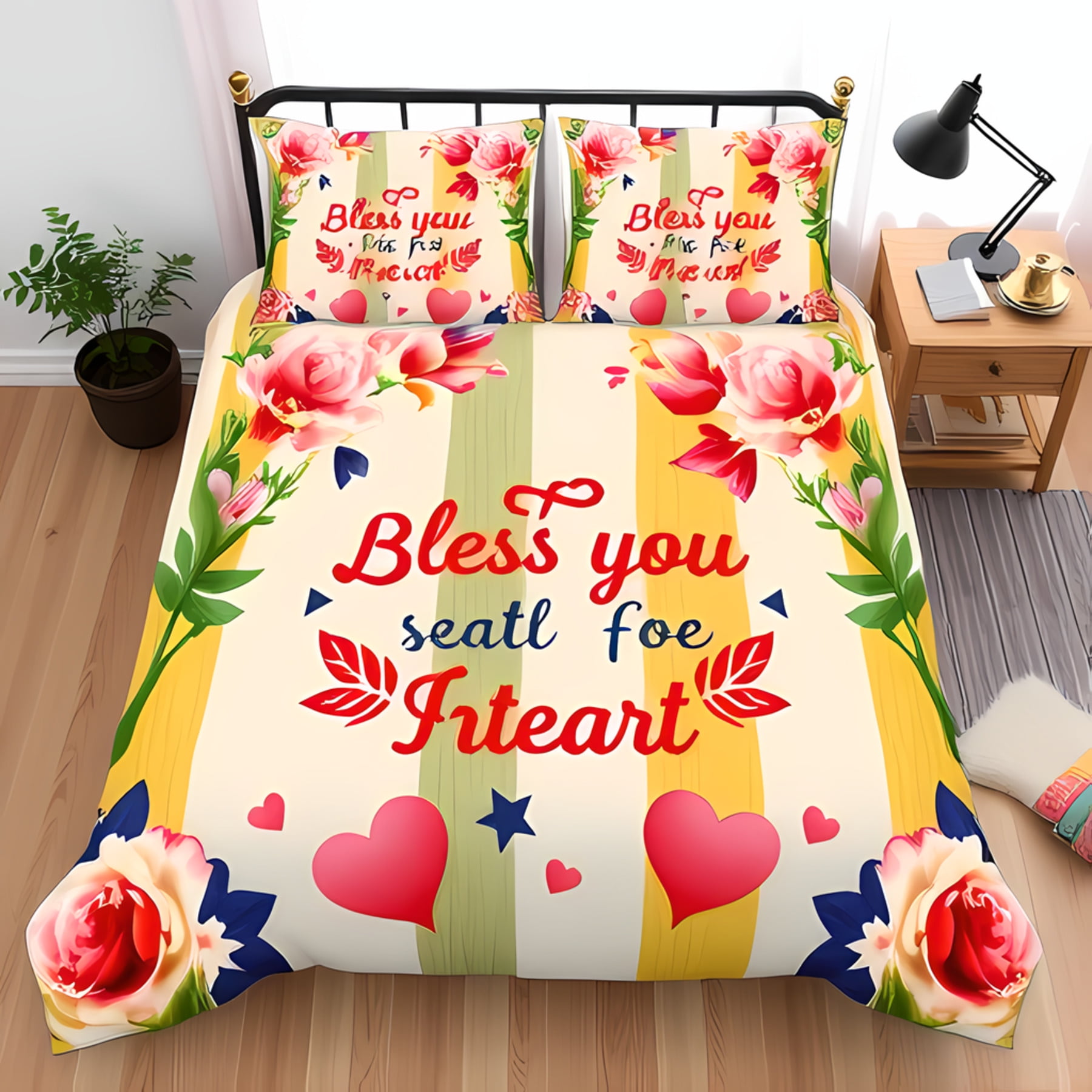 Vibrant Floral 3-Piece Duvet Cover Set - Cozy Bedding with Patterns ...