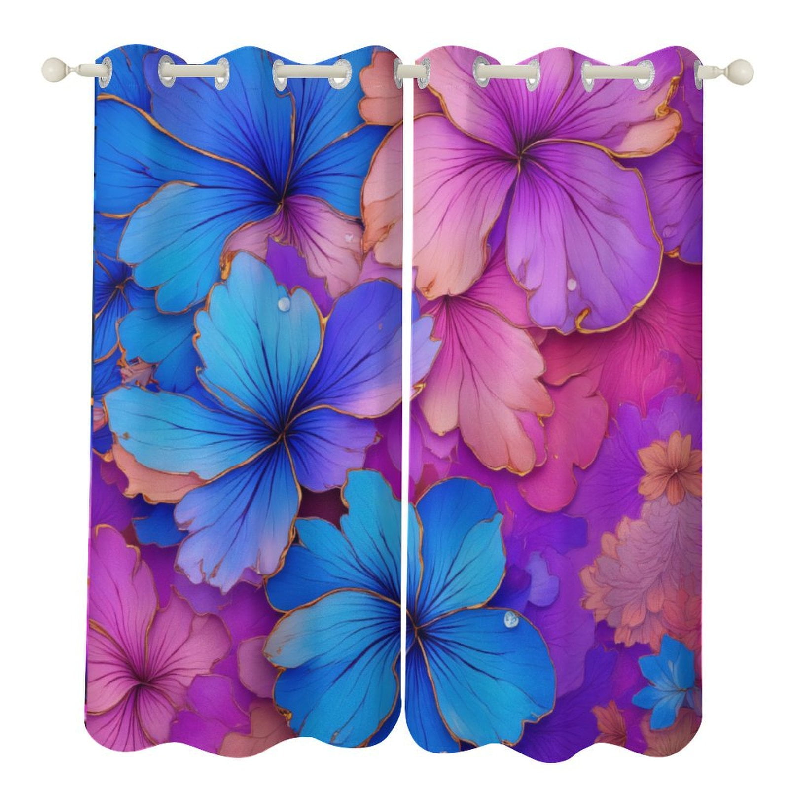 Vibrant Floral Bloom Art 2 Panels Curtains for Bedroom Living Room Drapes Kitchen Window Curtain ...