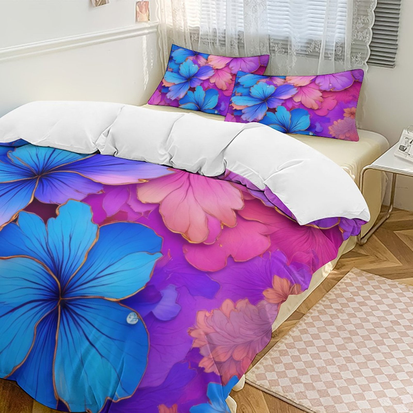 Vibrant Floral Bloom Art Duvet Cover Set Themed Multicolor Polyester ...
