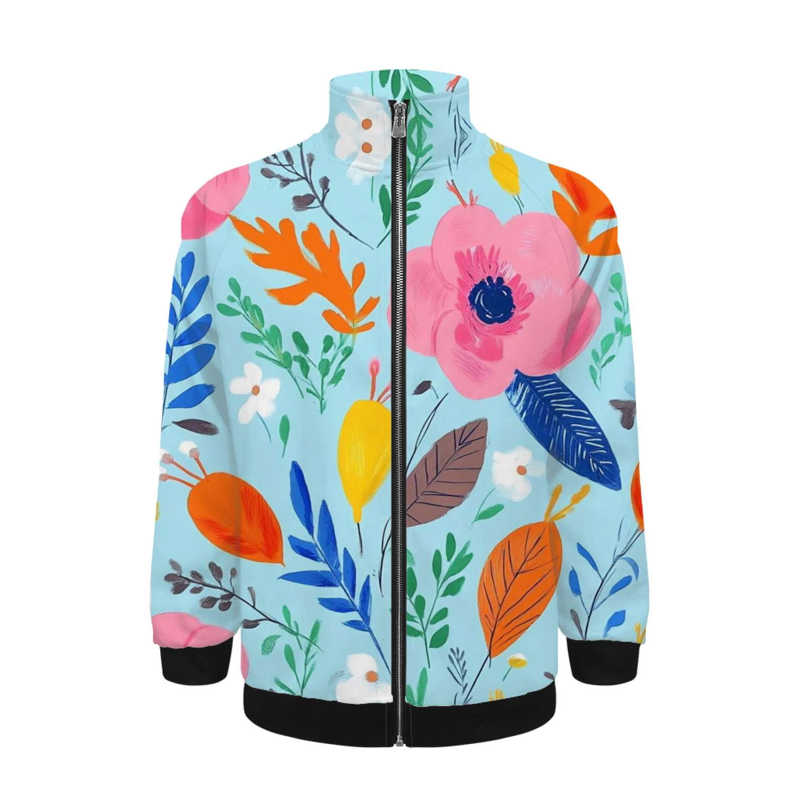 Vibrant Floral Blue Background Design Jacket Men's Street Cool Long ...